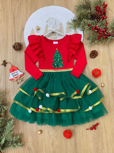 Mia Belle Girls Christmas Tree Tutu Dress | Girls Christmas Dresses