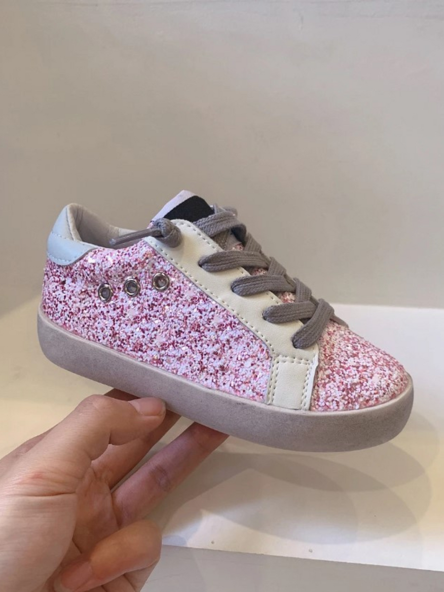 Back To School Shoes | Pink Glitter Panel Sneakers | Mia Belle Girls