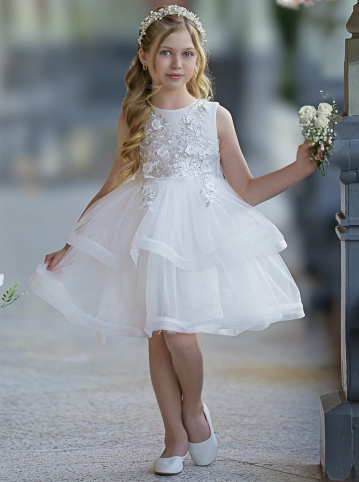 Prettiest In The Room Floral Bodice Communion Dress – Mia Belle Girls