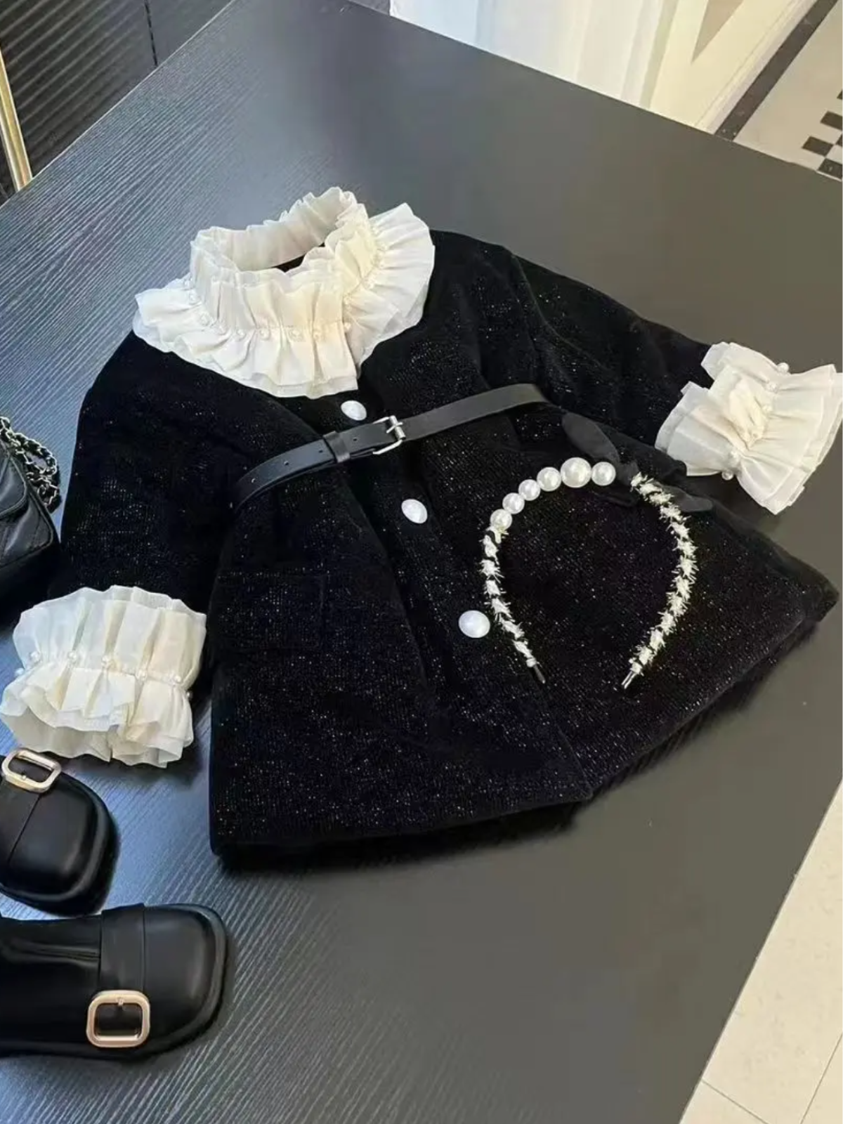 Black Elegant Velvet Ruffle-Trim Coat – Mia Belle Girls