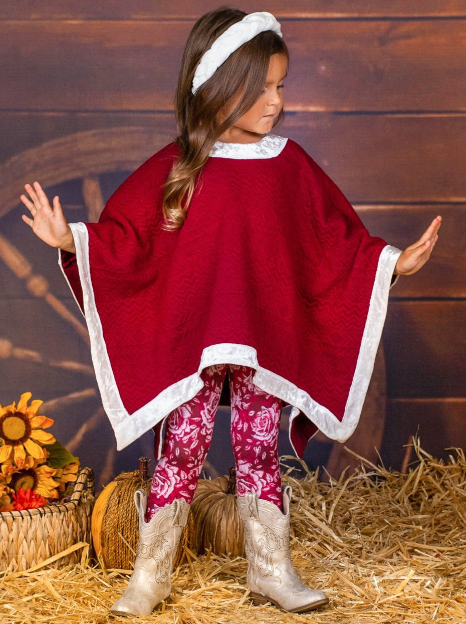 Cute Outfits For Girls | Cable Knit Velvet Poncho And Legging Set – Mia ...