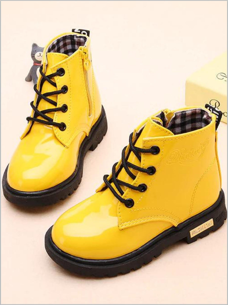 Yellow Patent Synthetic Leather Boots By Liv and Mia – Mia Belle Girls