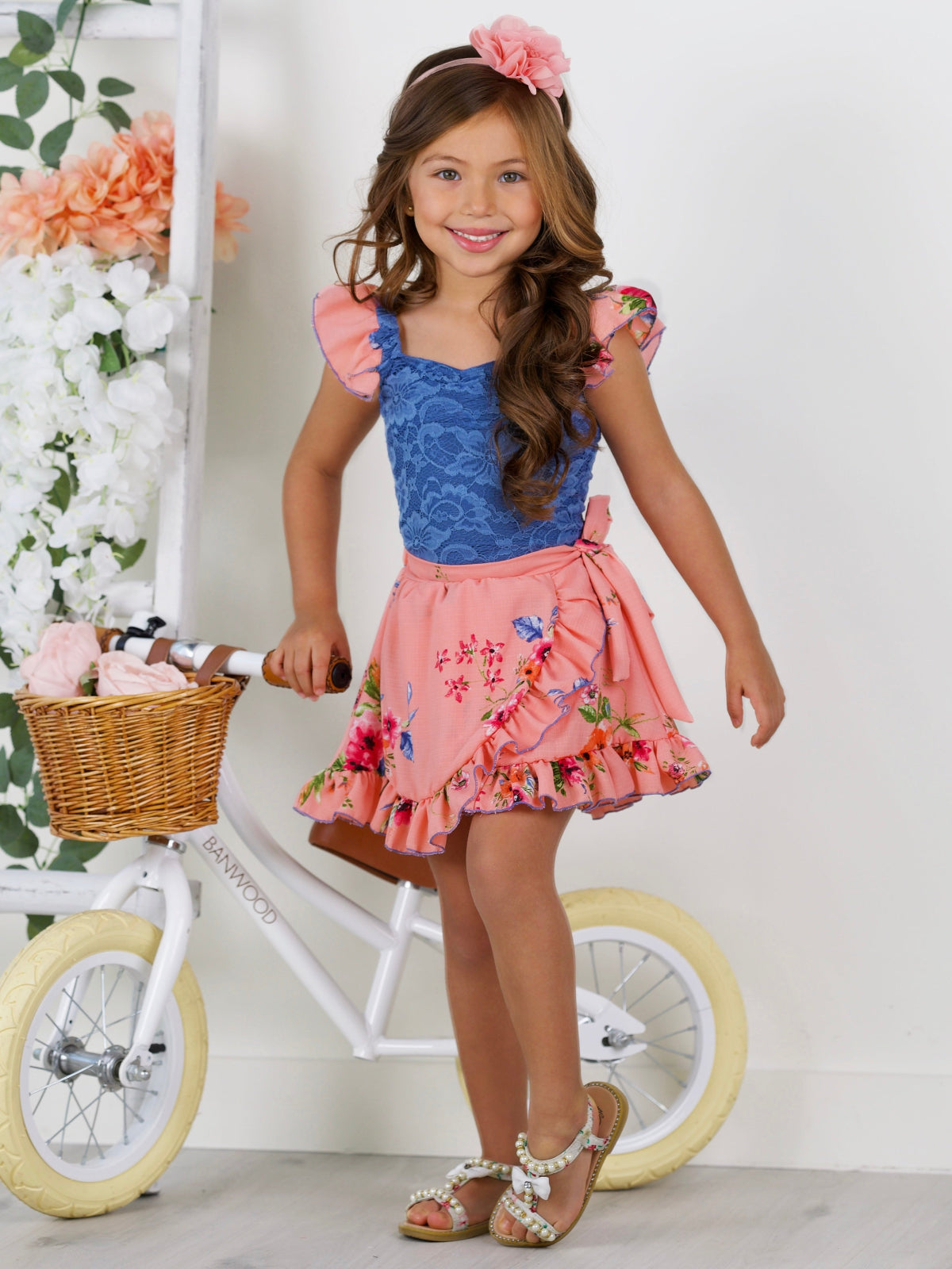 Boho Bloom Lace Top and Floral Ruffle Skort Set – Mia Belle Girls