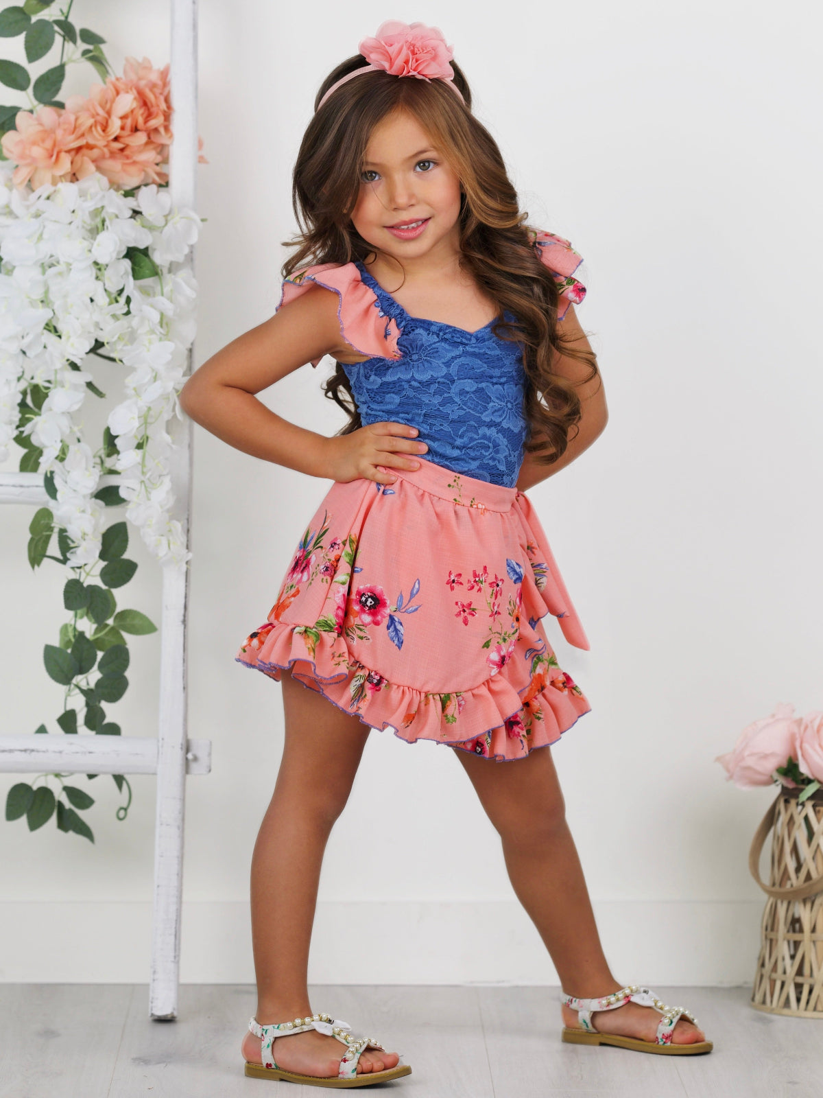 Boho Bloom Lace Top and Floral Ruffle Skort Set – Mia Belle Girls