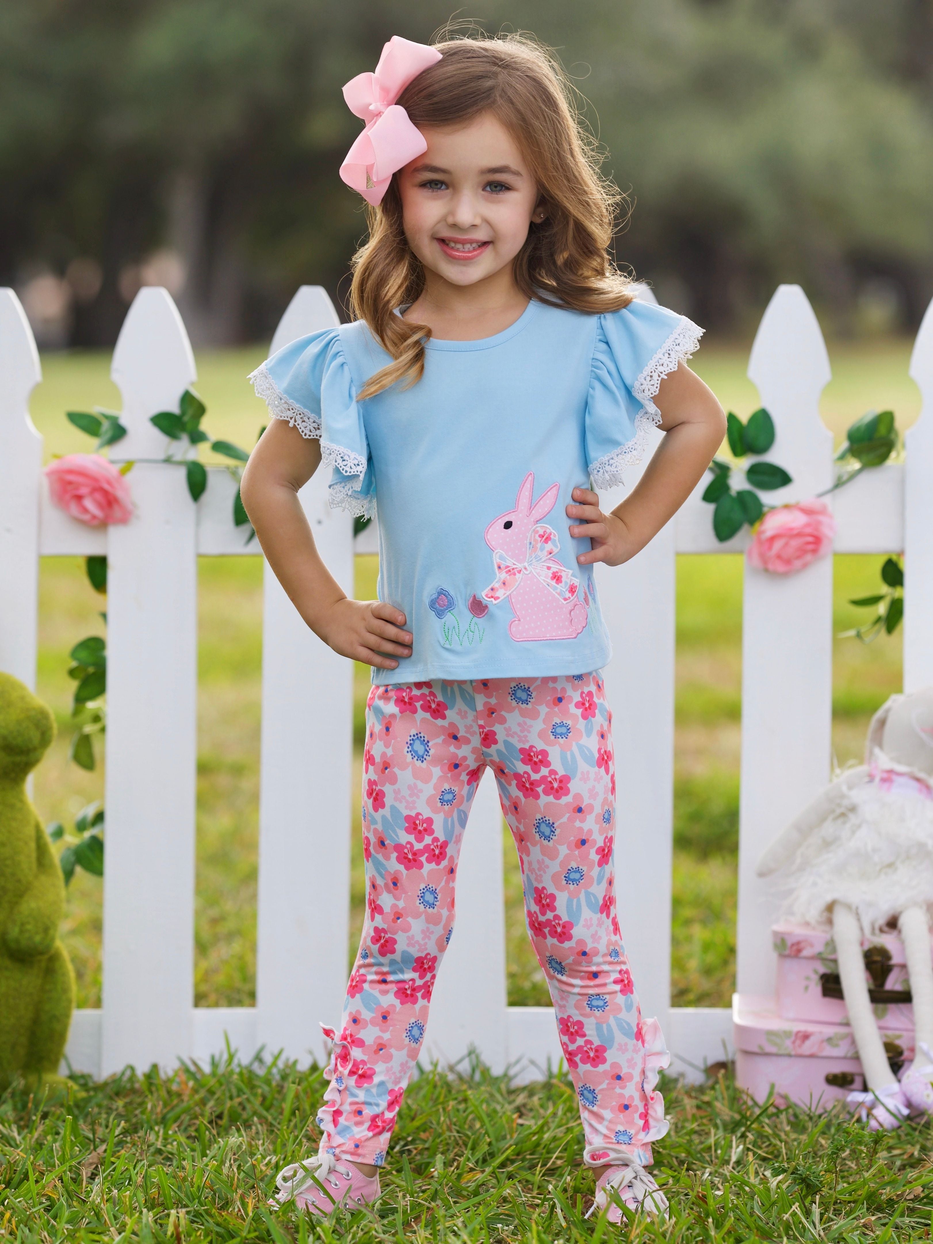 Bunny Bliss Flutter Top and Floral Legging Set – Mia Belle Girls