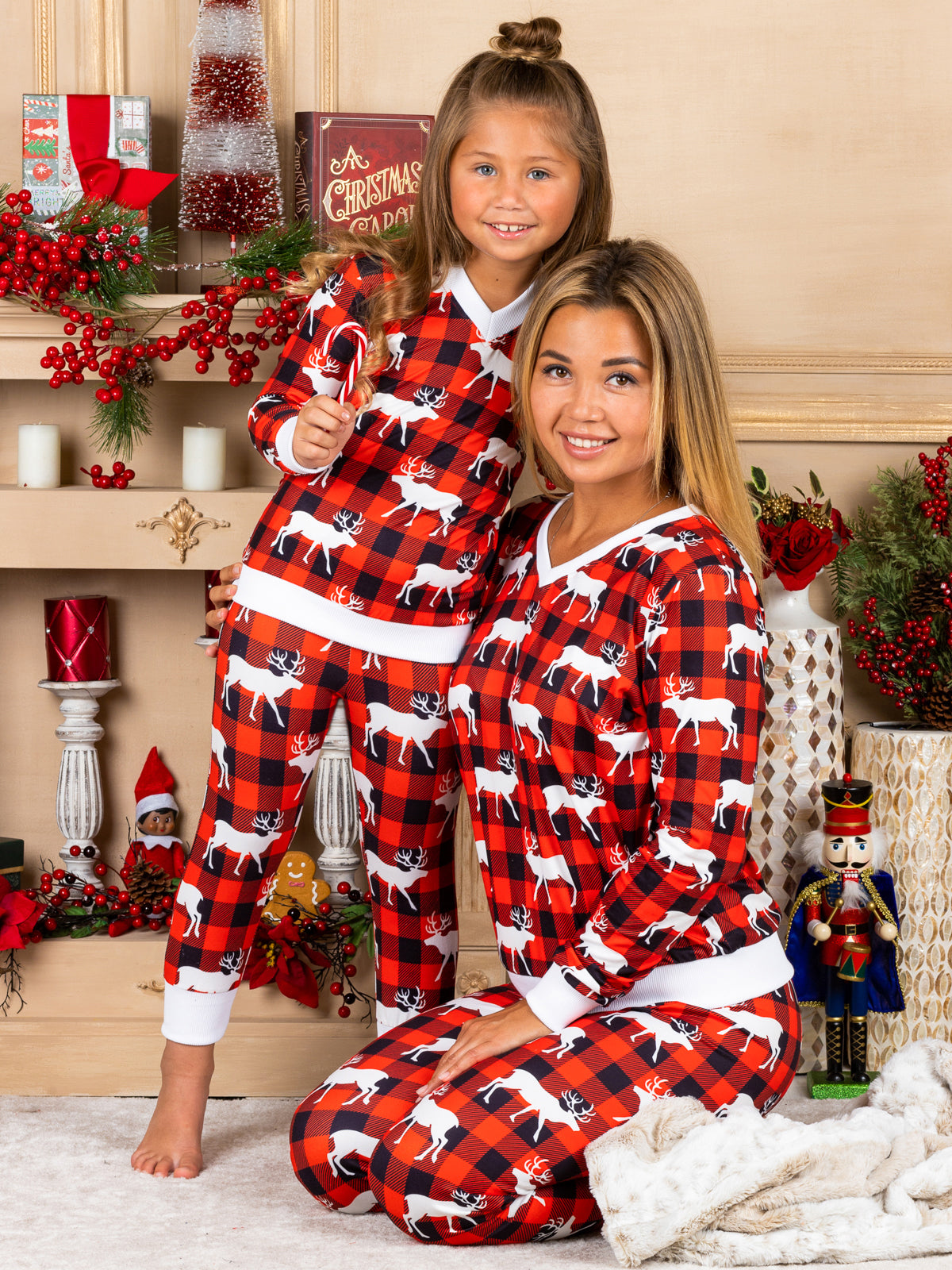 Mommy and Me Matching Christmas Pajamas | Reindeer Print Pajama Set ...