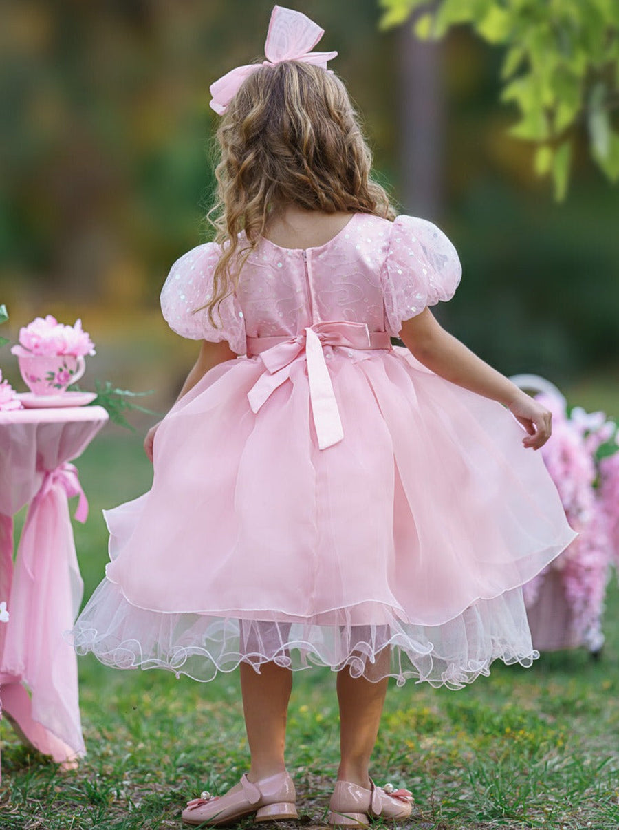 Girls Formal Dresses | Sequin Puff Sleeve Mid Length Formal Dress – Mia ...