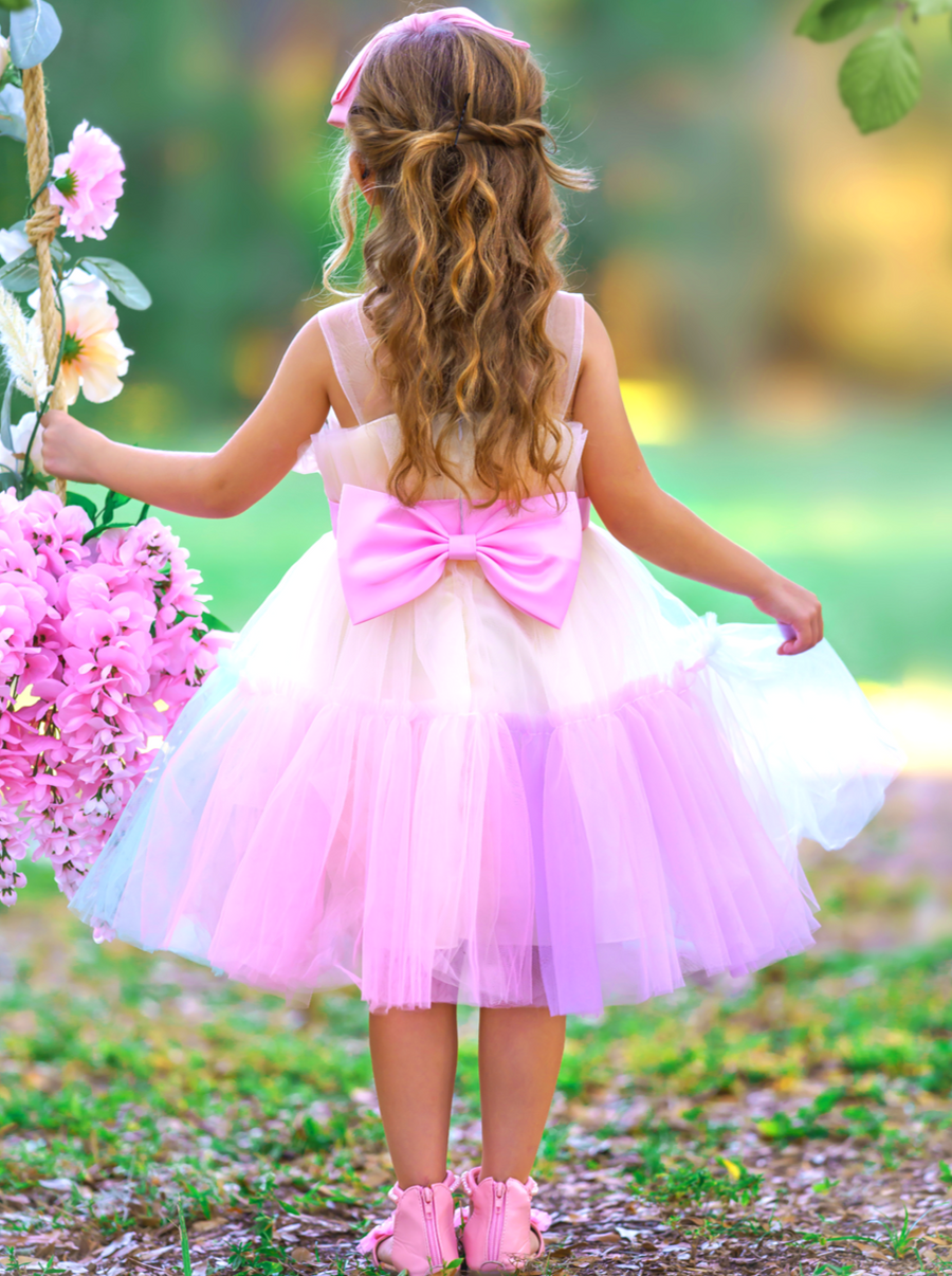 Girls Formal Dresses | Pastel Rainbow Ruffle Tulle Belted Party Dress ...