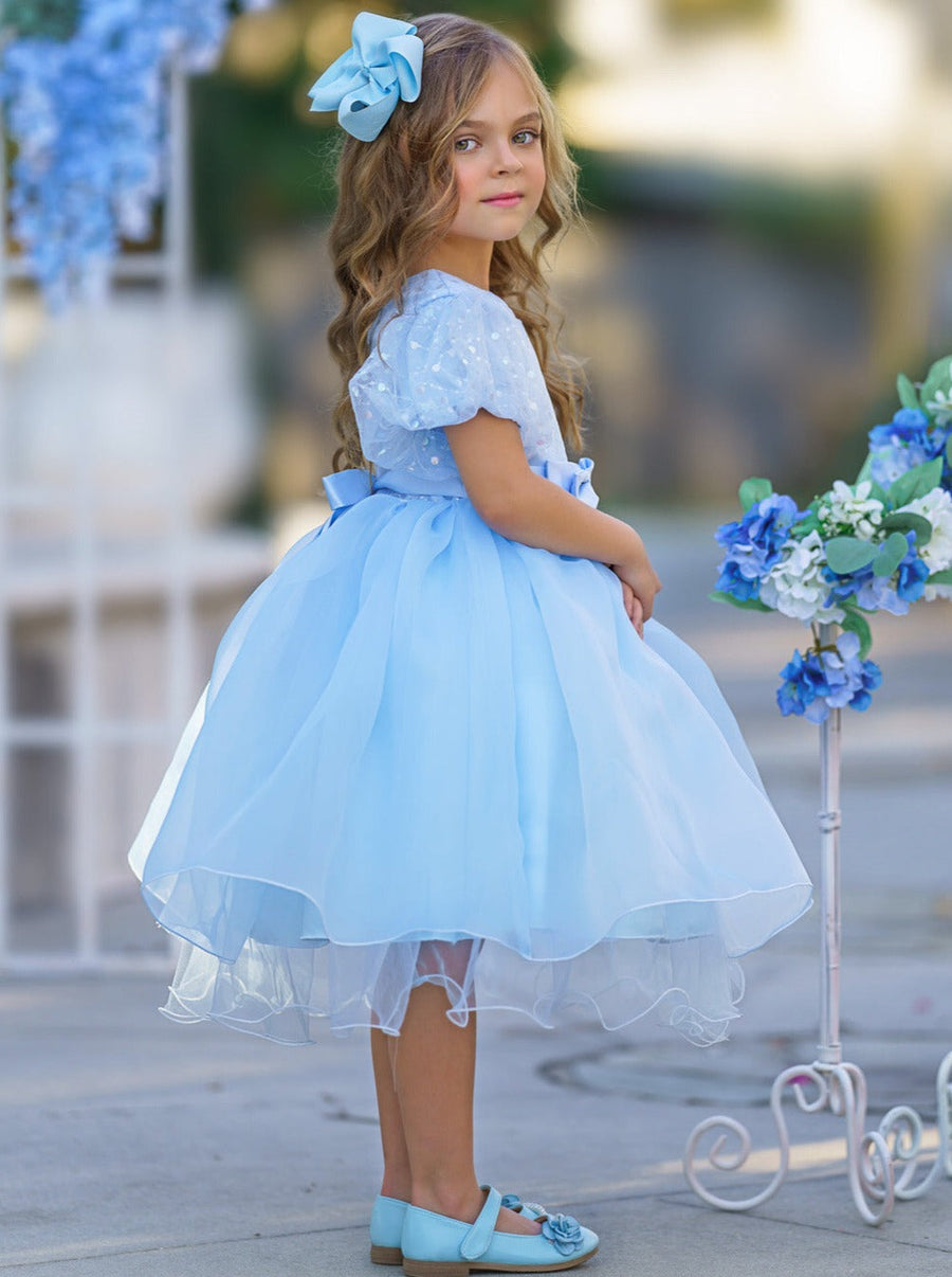 Girls Formal Dresses | Sequin Puff Sleeve Mid Length Formal Dress – Mia ...
