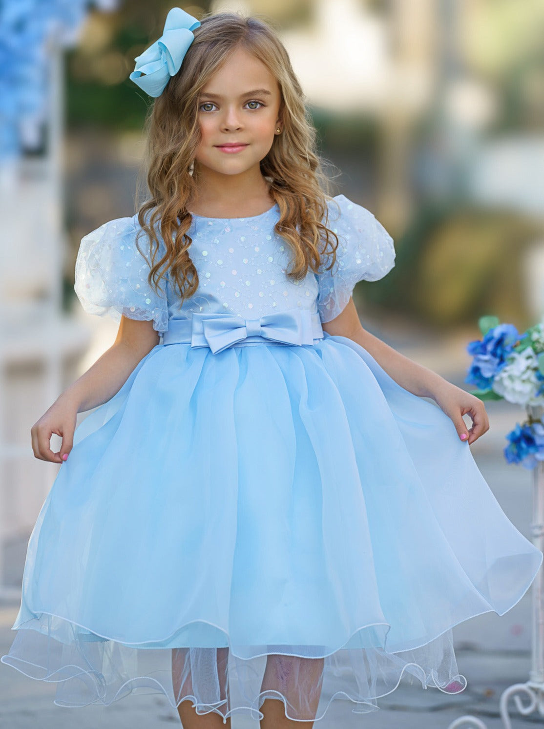 Girls Formal Dresses | Sequin Puff Sleeve Mid Length Formal Dress – Mia ...