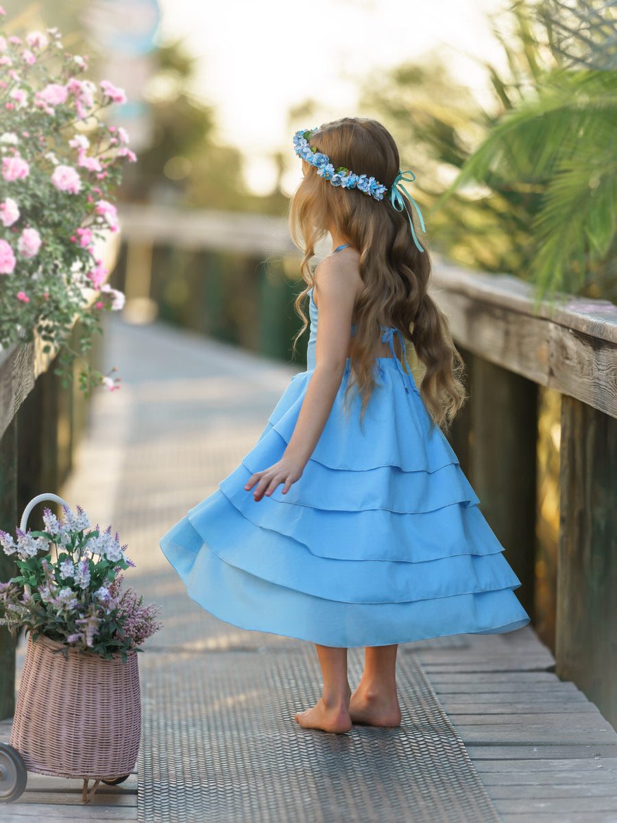 Toddler Spring Dresses | Girls Blue Sleeveless Tiered Hi-Lo Dress – Mia ...