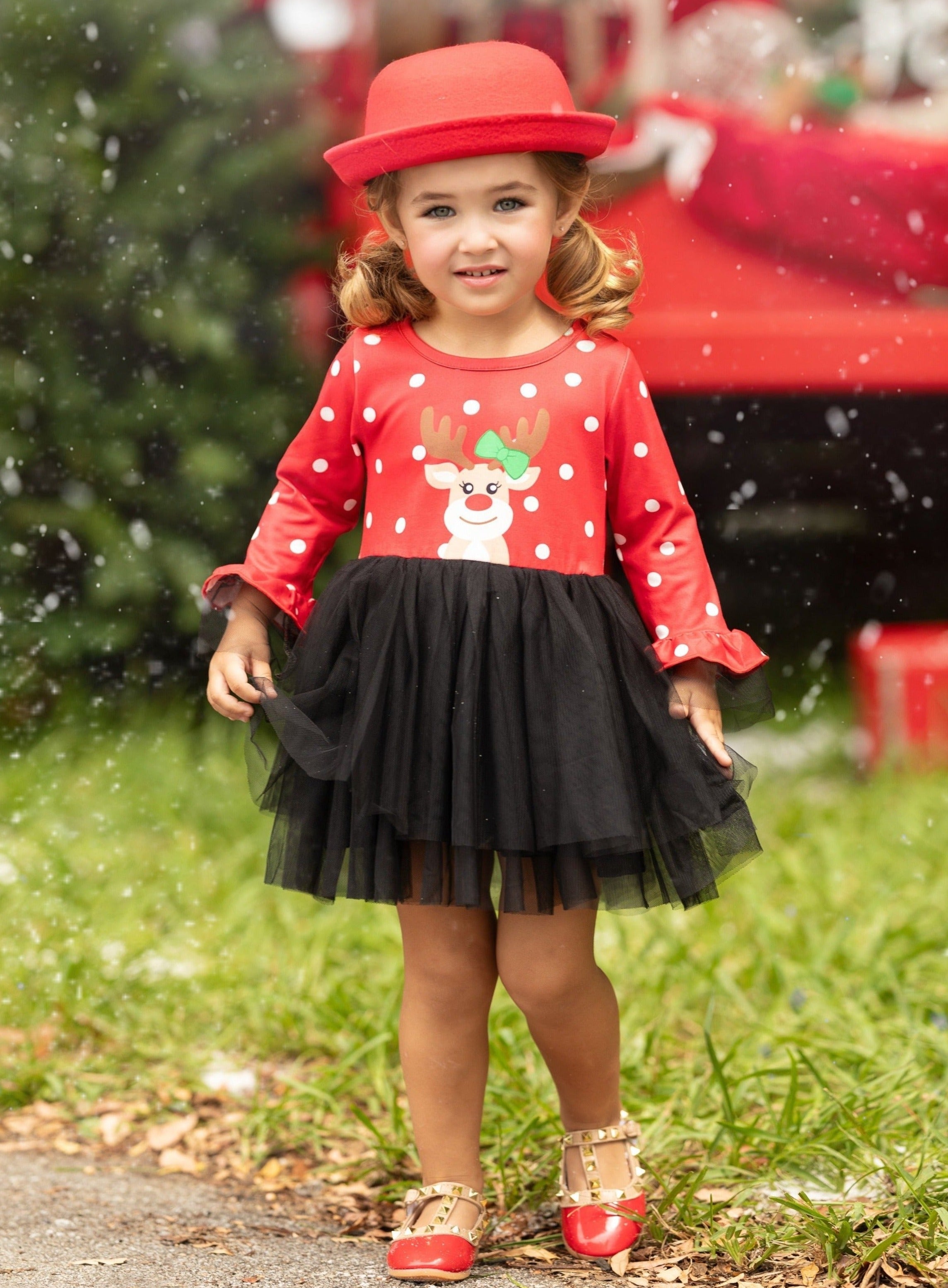 Girls Winter Dresses | Reindeer Polka Dot Tutu Dress | Christmas Dress ...
