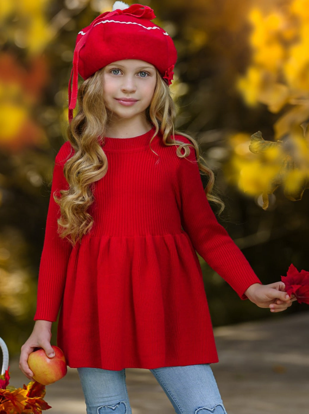 Girls Sweaters | Red Cozy Cable Knit Tunic Sweater | Mia Belle Girls