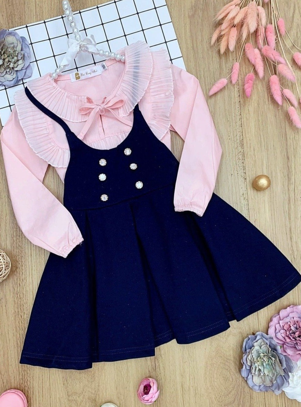 Little Miss Elegant Blouse And Overall Dress Set – Mia Belle Girls