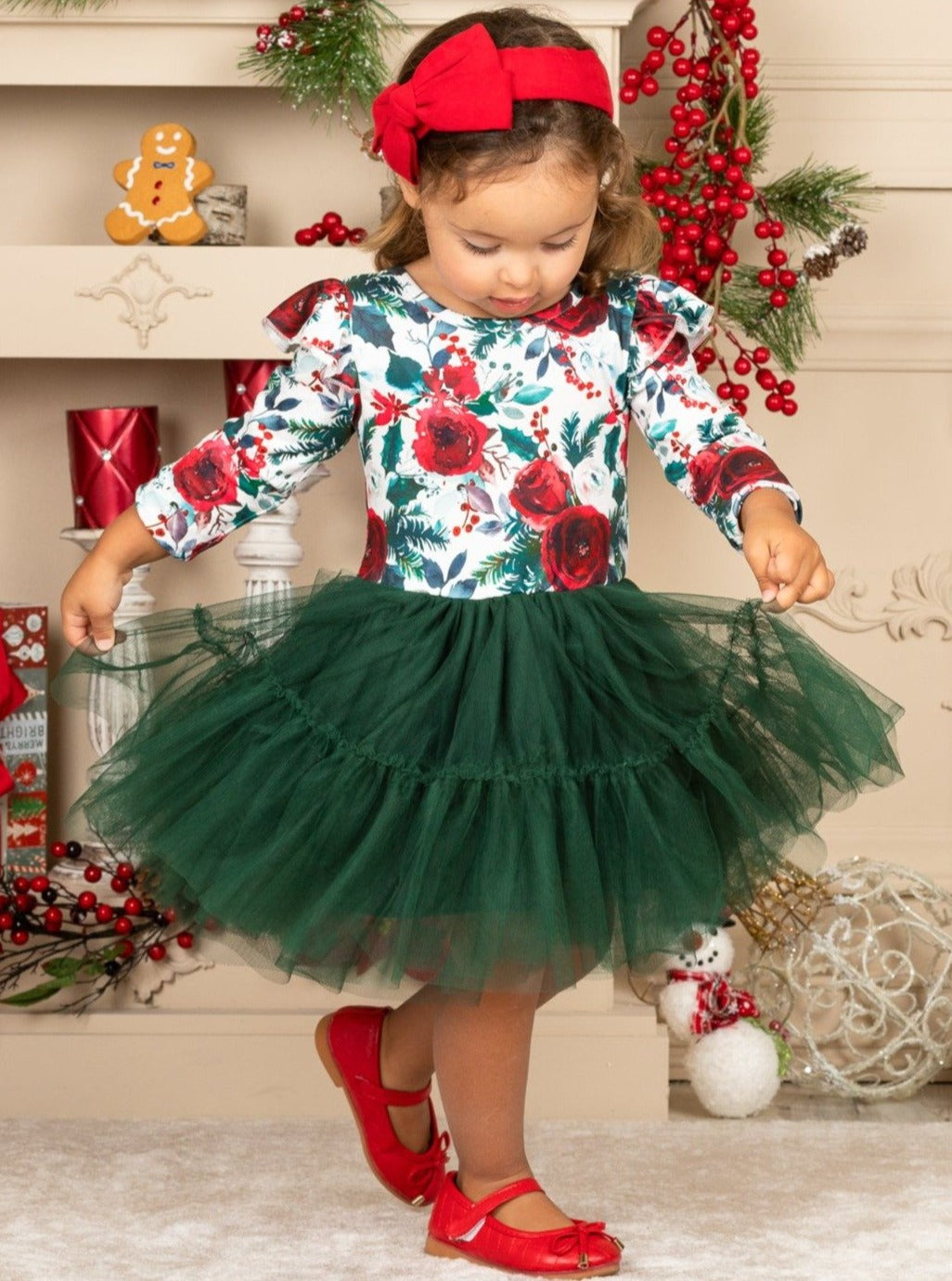 Cute Christmas Dresses | Little Girls Winter Floral Layered Tutu Dress ...