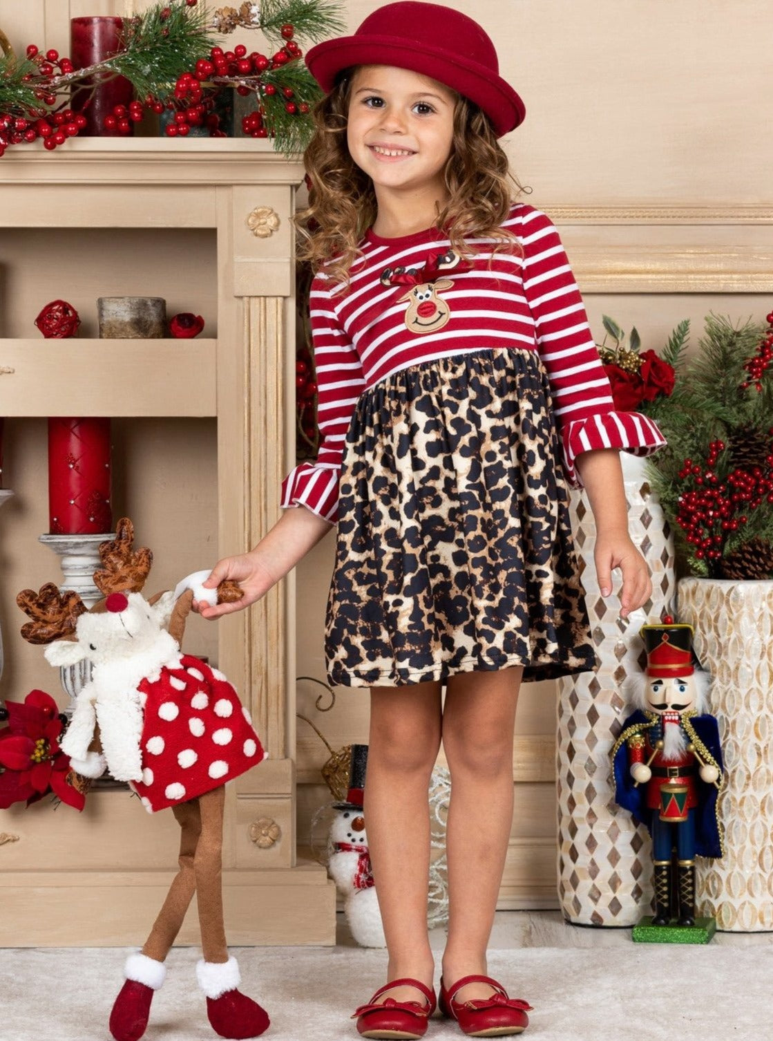 Wild For Rudolph Striped Leopard Print Dress – Mia Belle Girls