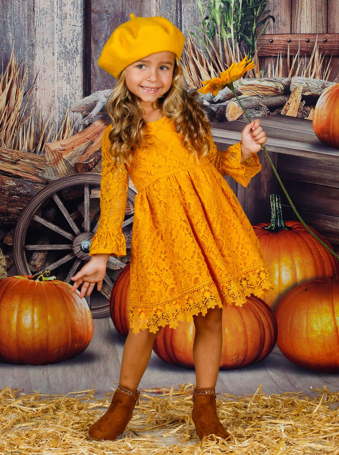 Girls Everyday Fall | A-Line Boho Floral Lace Dress - Mia Belle Girls