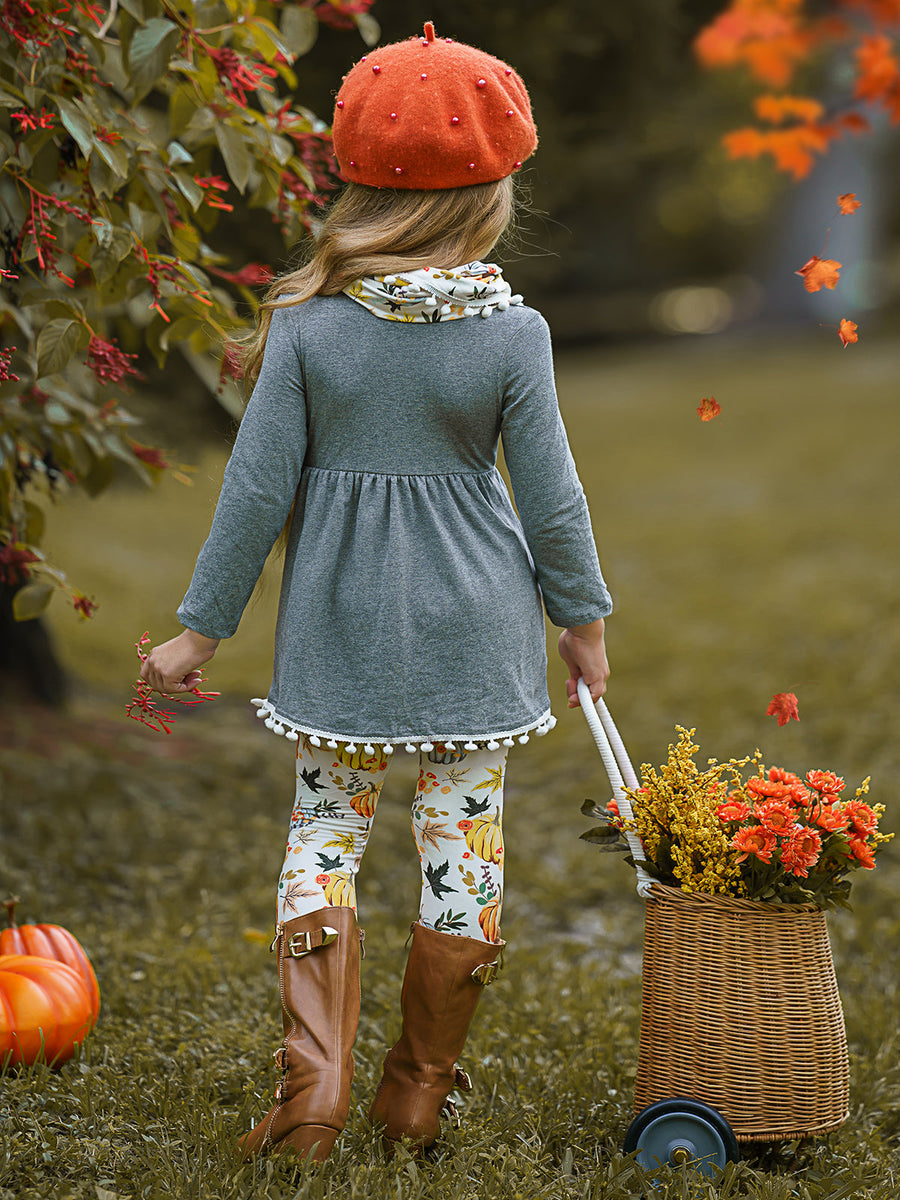 Cute Outfits For Girls | Fall Pumpkin Tunic, Legging And Scarf Set ...