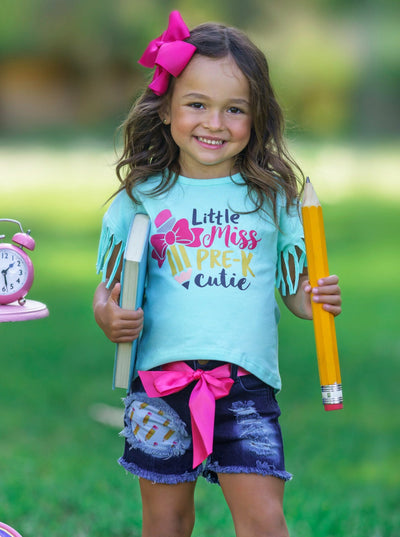 First Day of School | Little Miss Pre-K Patched Shorts Set | Mia Belle ...