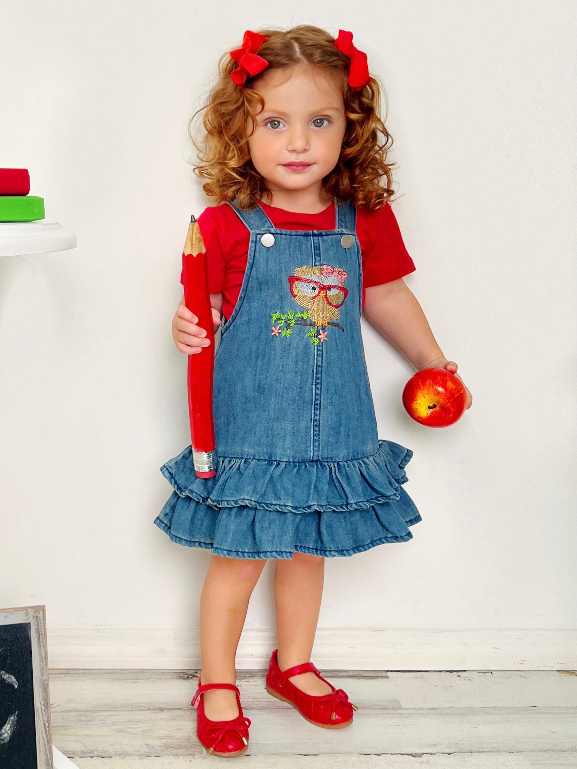 Back To School Dresses | Top & Denim Overall Dress | Mia Belle Girls