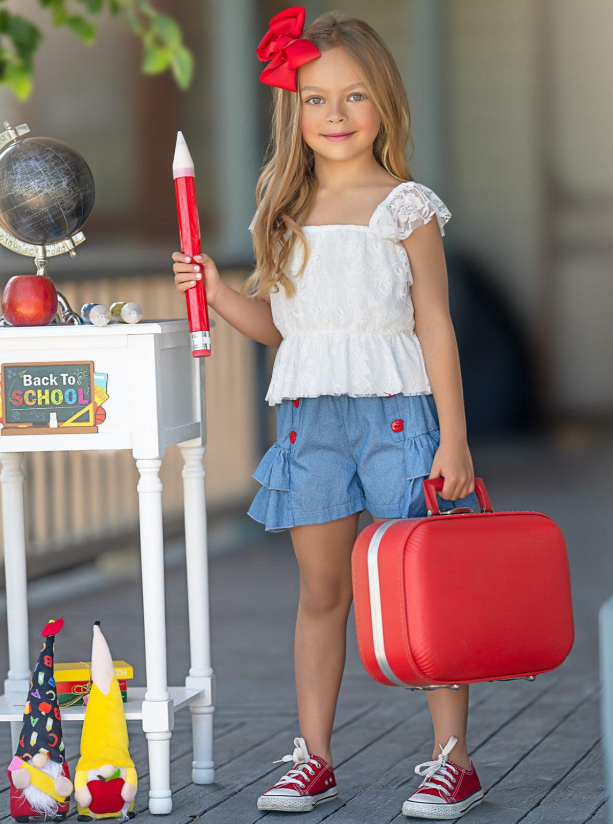 Mia Belle Girls Lace Top And Denim Short Set | Back To School Outfits