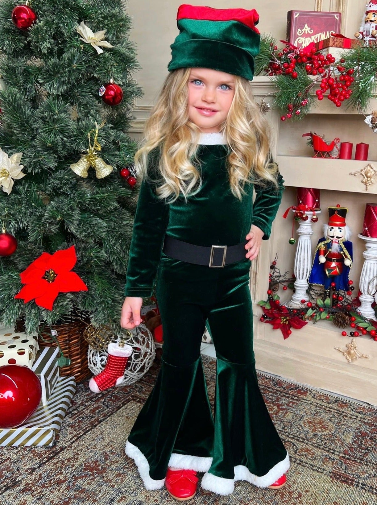 Santa's Little Helper Velvet Bell Bottom Set – Mia Belle Girls