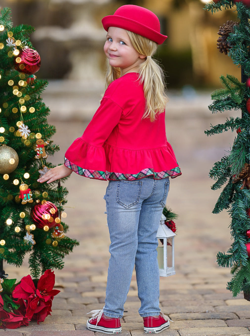 Girls Winter Casual Sets | Peace, Love, Christmas Patched Jean Set ...