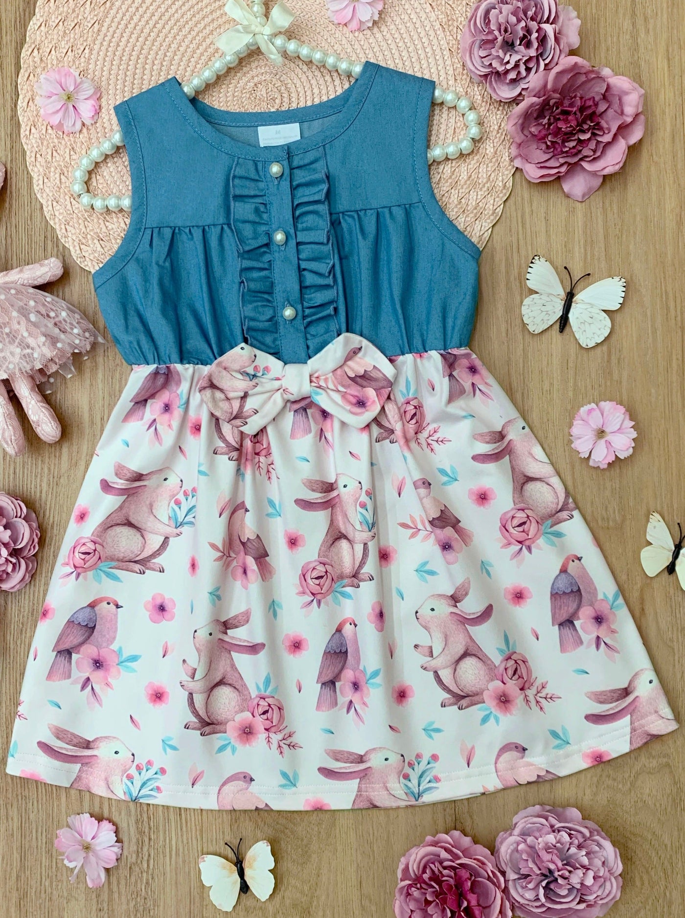 Mia Belle Girls Chambray Easter Dress | Girls Easter Dresses