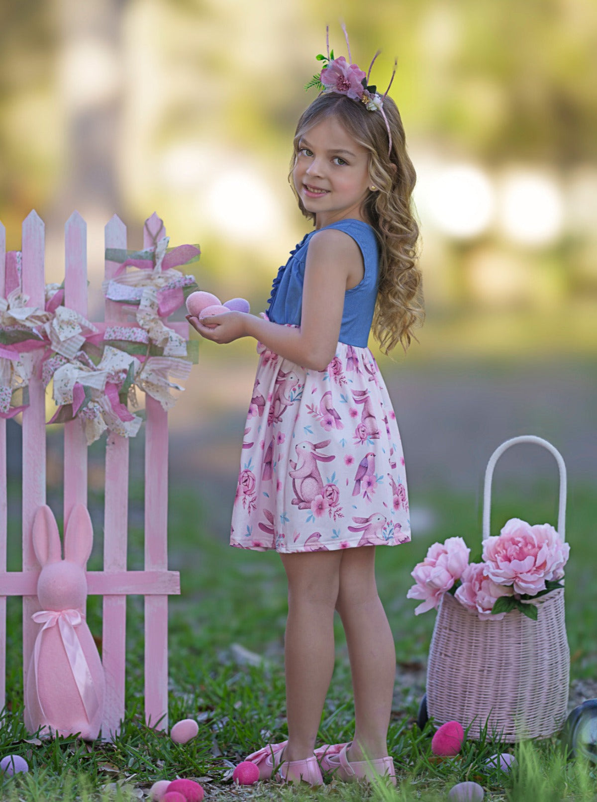Mia Belle Girls Chambray Easter Dress | Girls Easter Dresses