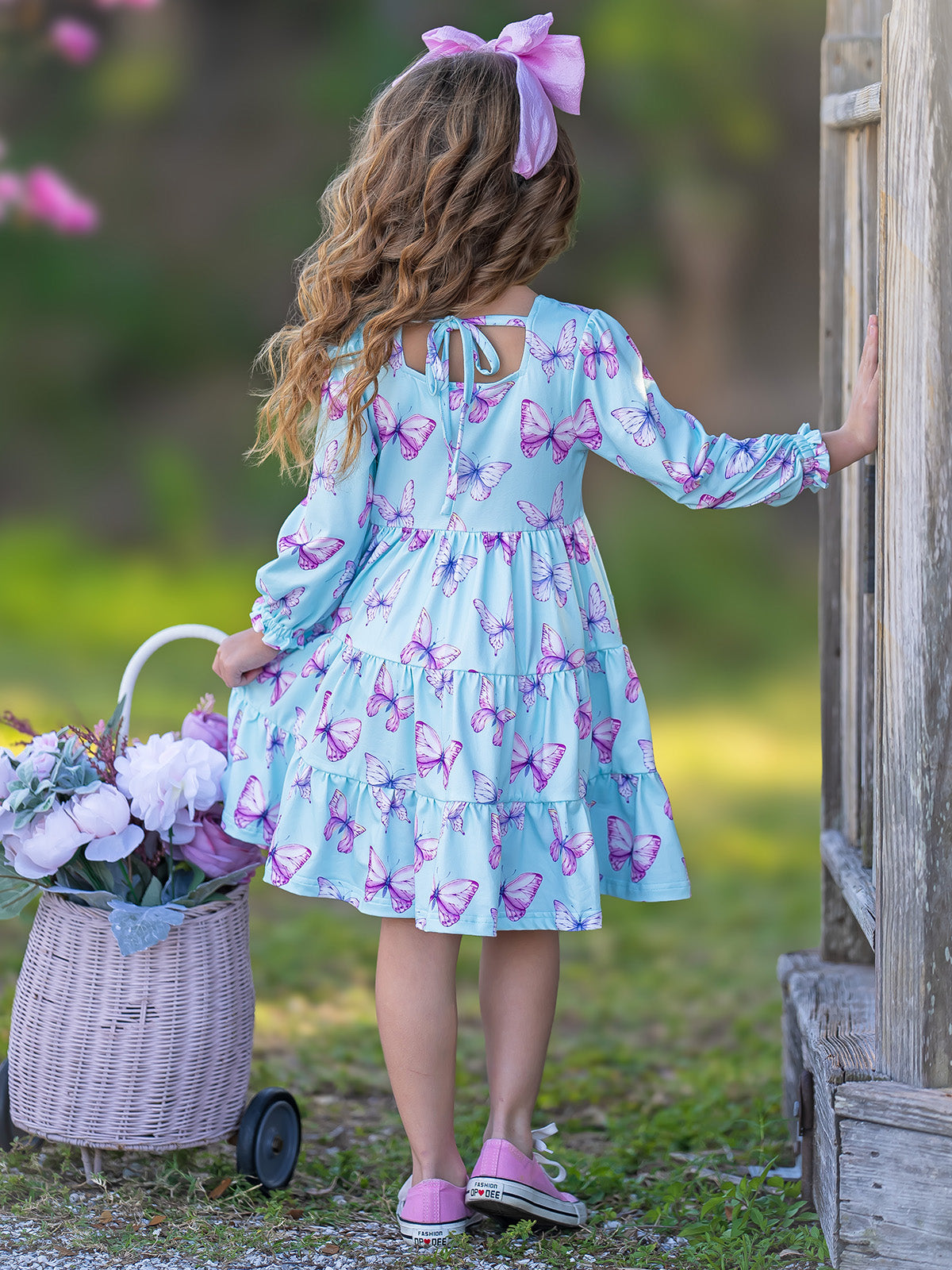 Mia Belle Girls Denim Vest And Butterfly Dress Set | Girls Spring Sets