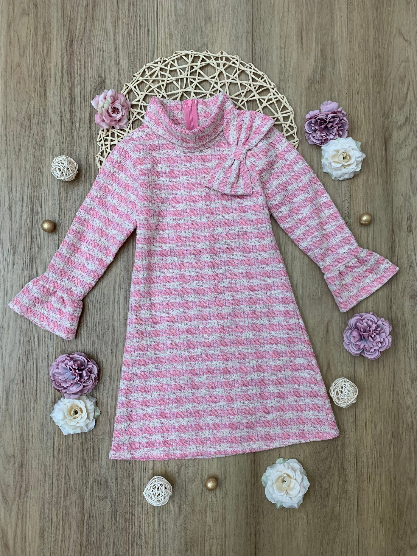 Charming Checked Tweed Pink Dress – Mia Belle Girls