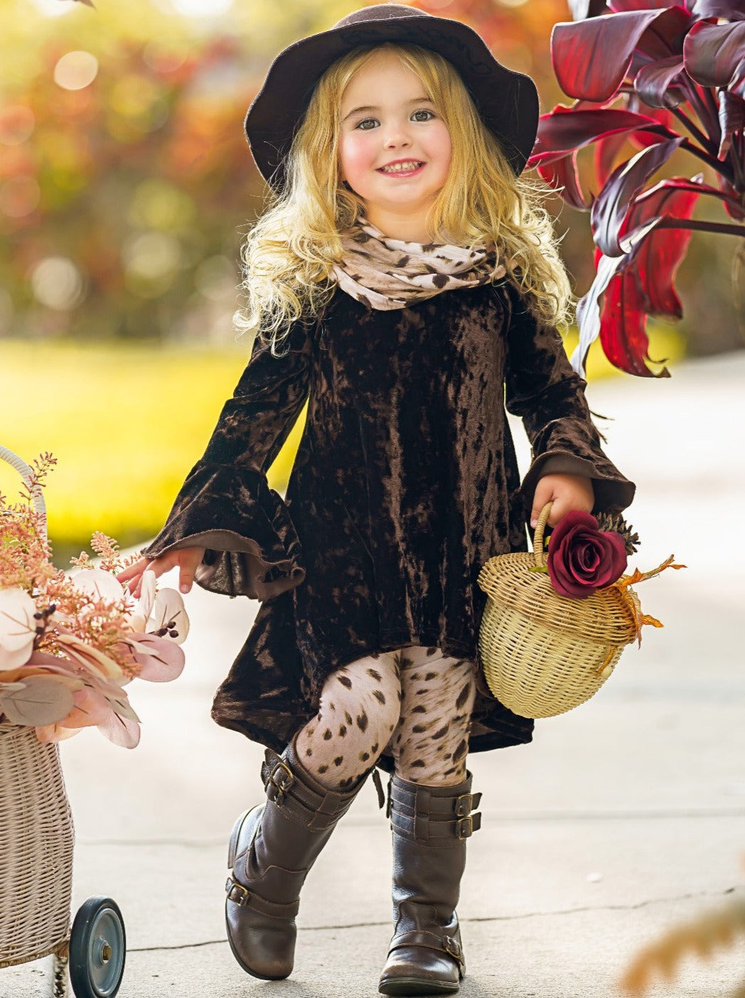 Cute Crushed Velvet Cheetah Leggings And Scarf Set – Mia Belle Girls