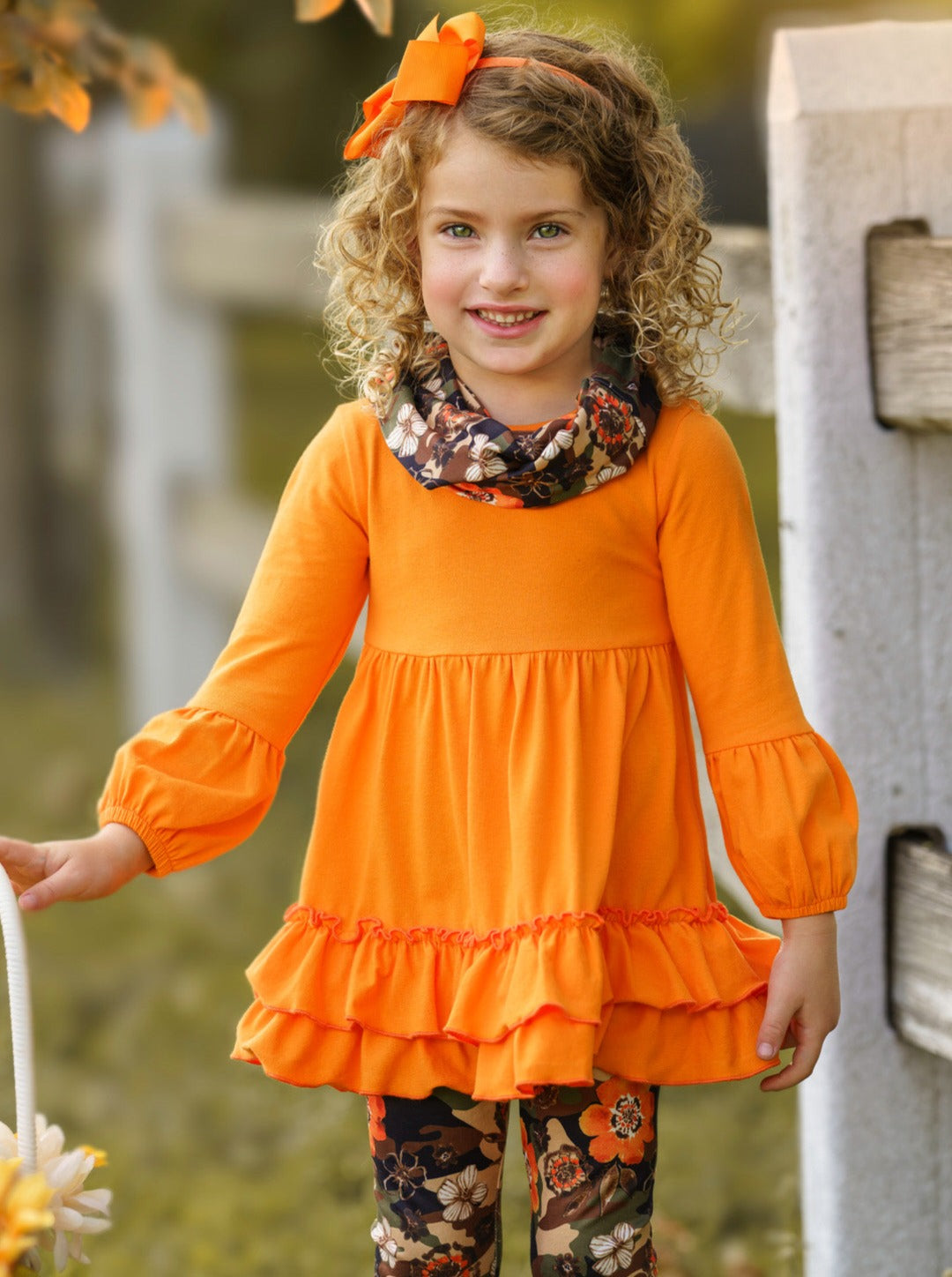 Little Girls Fall Outfits | Cute Floral Camo Tunic Scarf & Legging Set ...