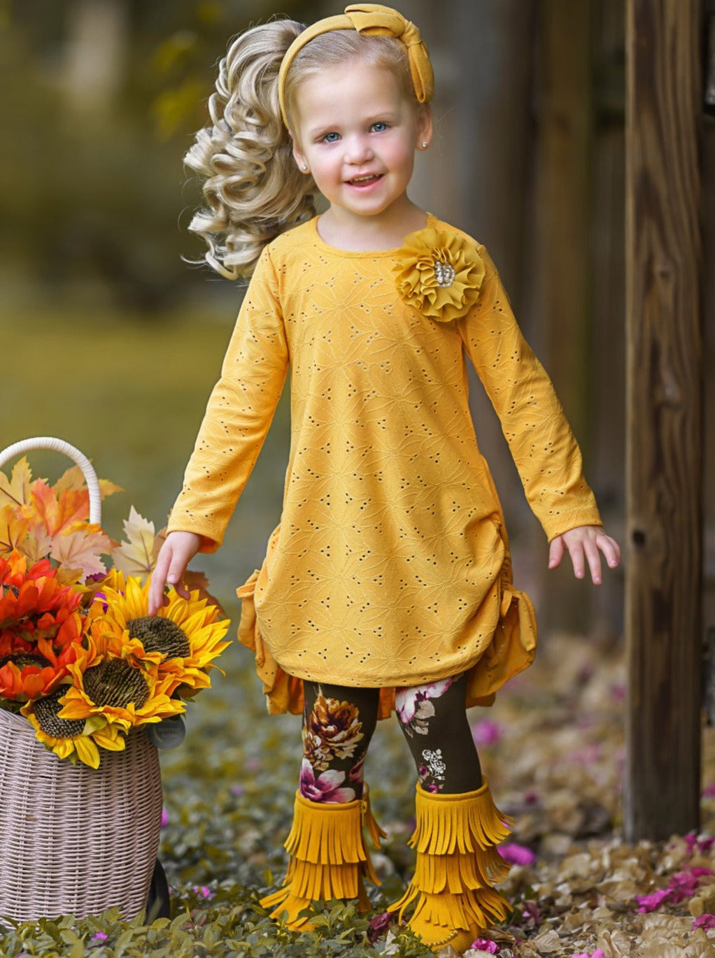 Girls Fall Clothes | Eyelet Ruffle Tunic Legging Set - Mia Belle Girls