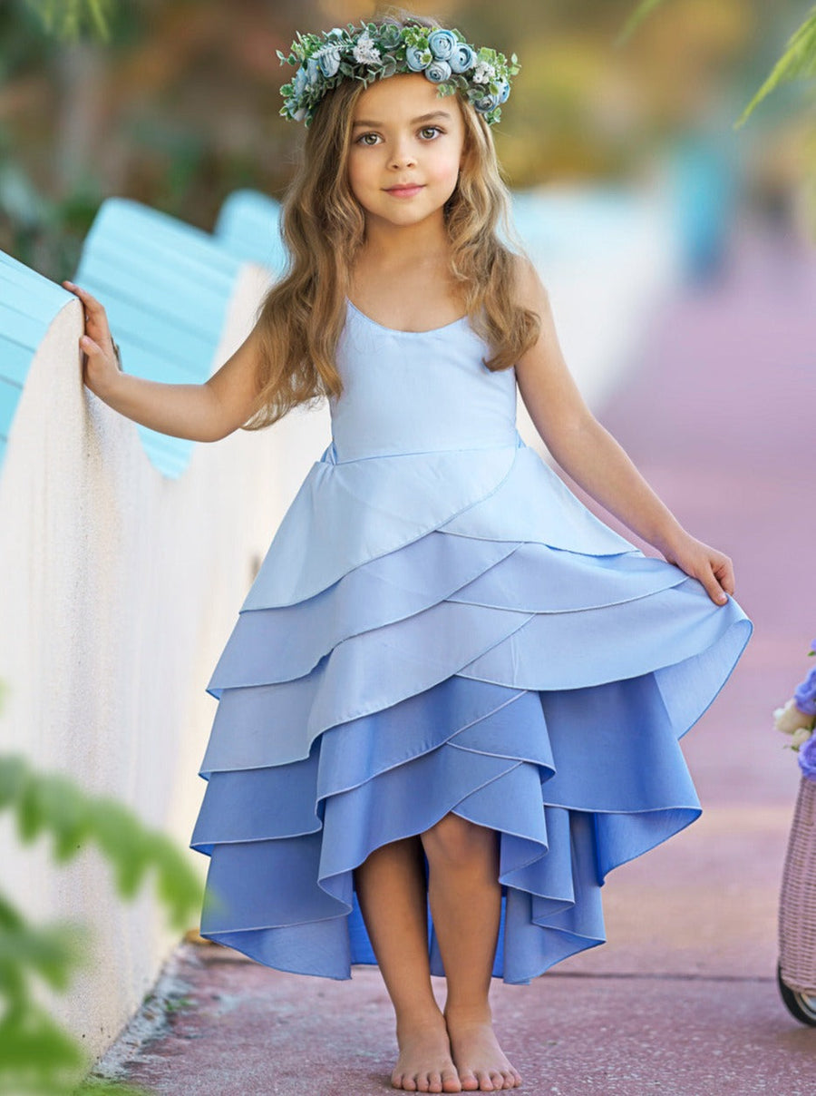 Toddler Spring Outfits | Girls Sleeveless Hues of Blues Tiered Dress ...