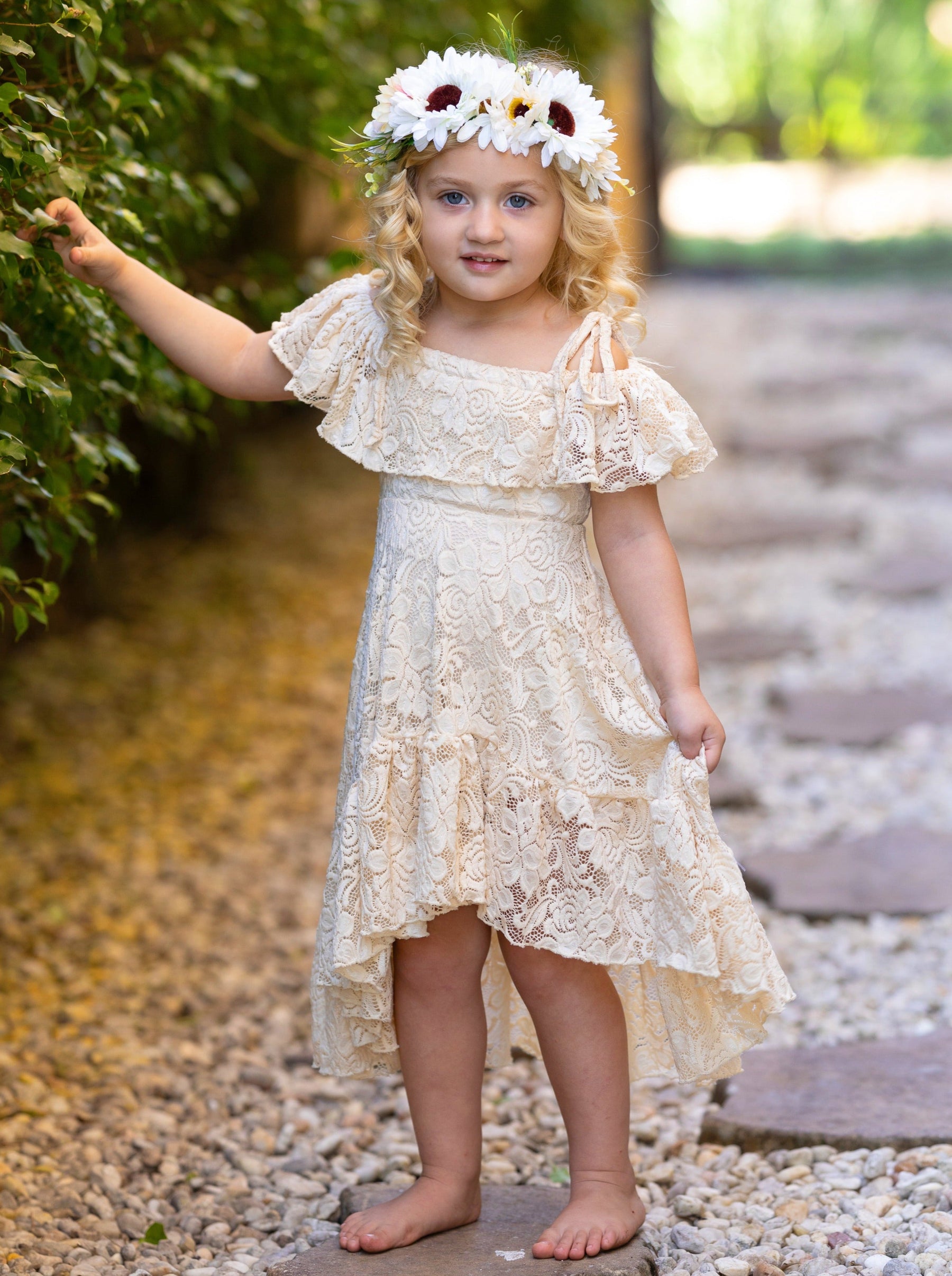 Toddler Spring Dress | Girls Neutral Cold Shoulder Maxi Lace Sundress ...