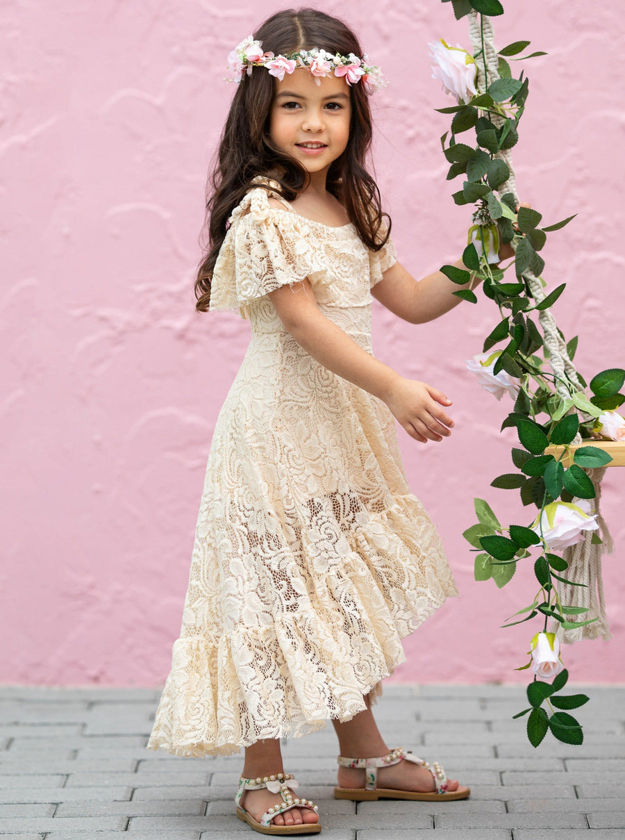 Toddler Spring Dress | Girls Neutral Cold Shoulder Maxi Lace Sundress ...