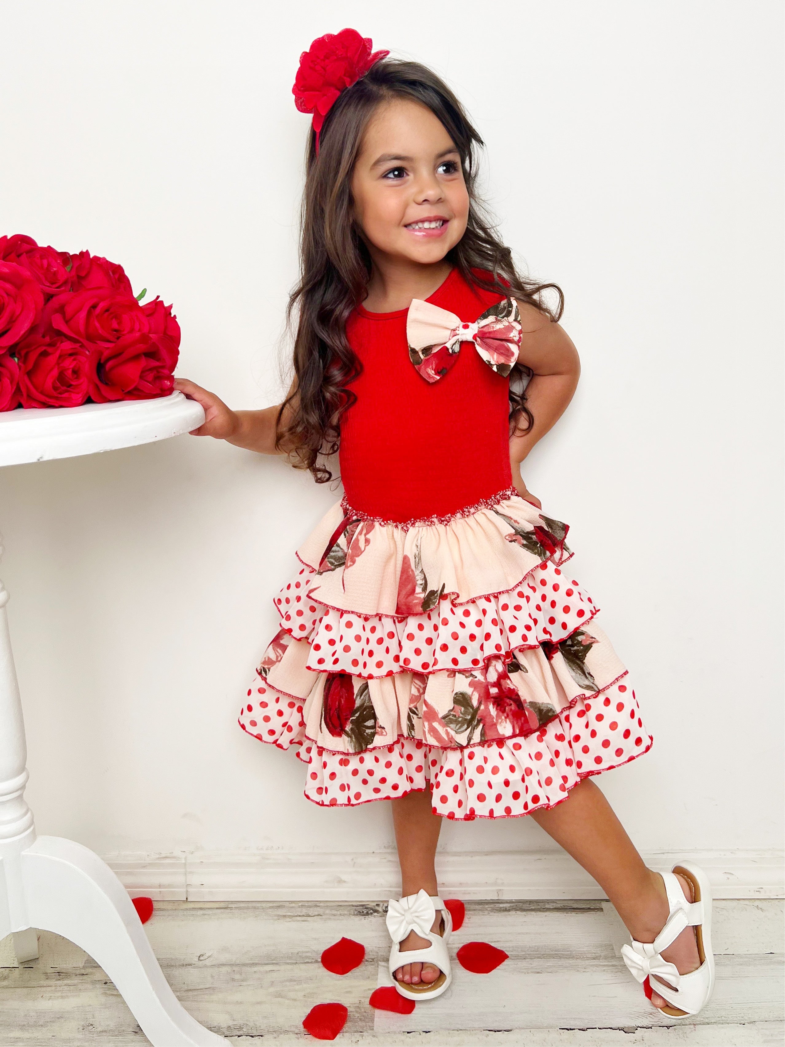 Cute Spring Dresses | Girls Tank Floral Polka Dot Tiered Ruffle Dress ...