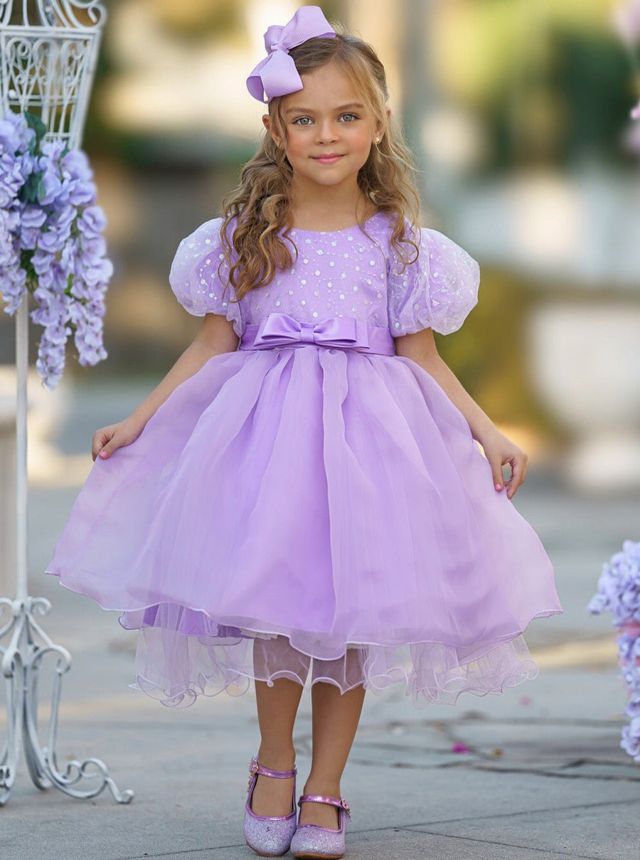 Girls Formal Dresses | Sequin Puff Sleeve Mid Length Formal Dress – Mia ...