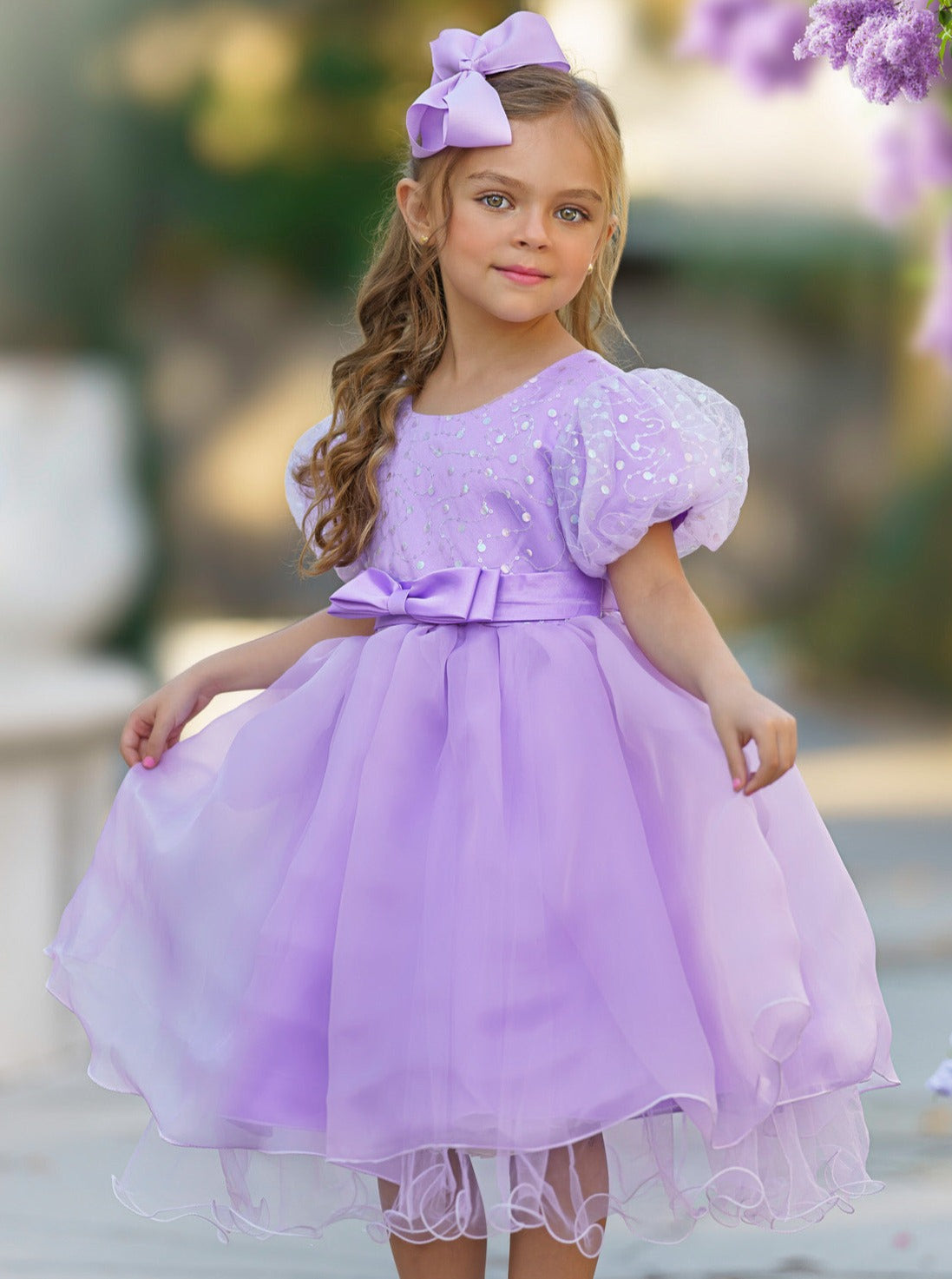 Girls Formal Dresses | Sequin Puff Sleeve Mid Length Formal Dress – Mia ...