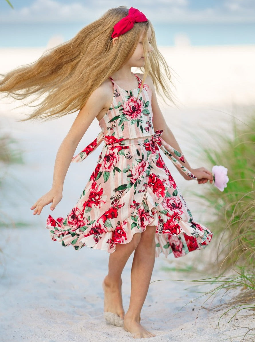 Kids Spring Clothes | Girls Floral Halter Top & Hi Lo Wrap Skirt Set ...