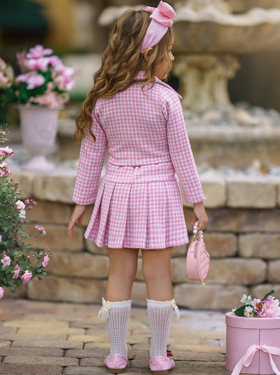 Preppy Chic Sets | Tweed Blazer & Pleated Skirt Set | Mia Belle Girls
