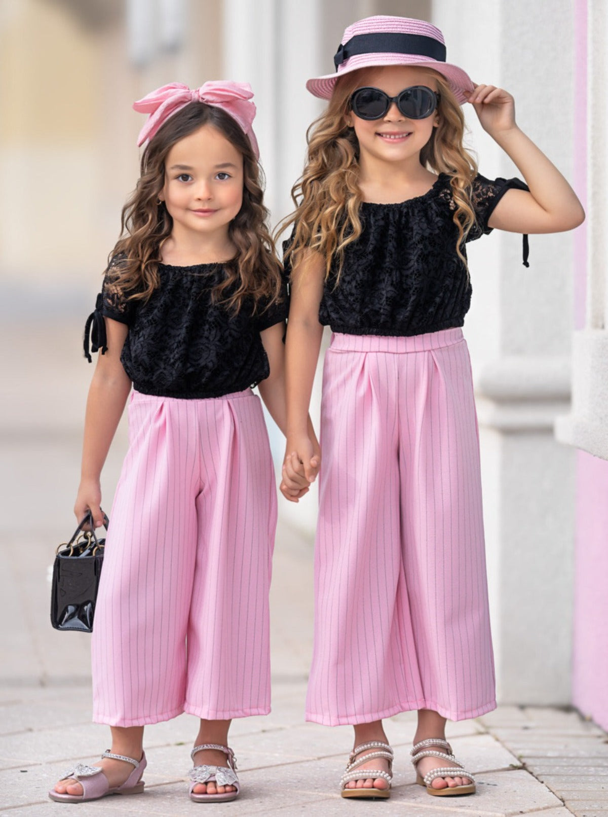 Mia Belle Girls Pinstripe Palazzo Pants Set | Girls Spring Outfits