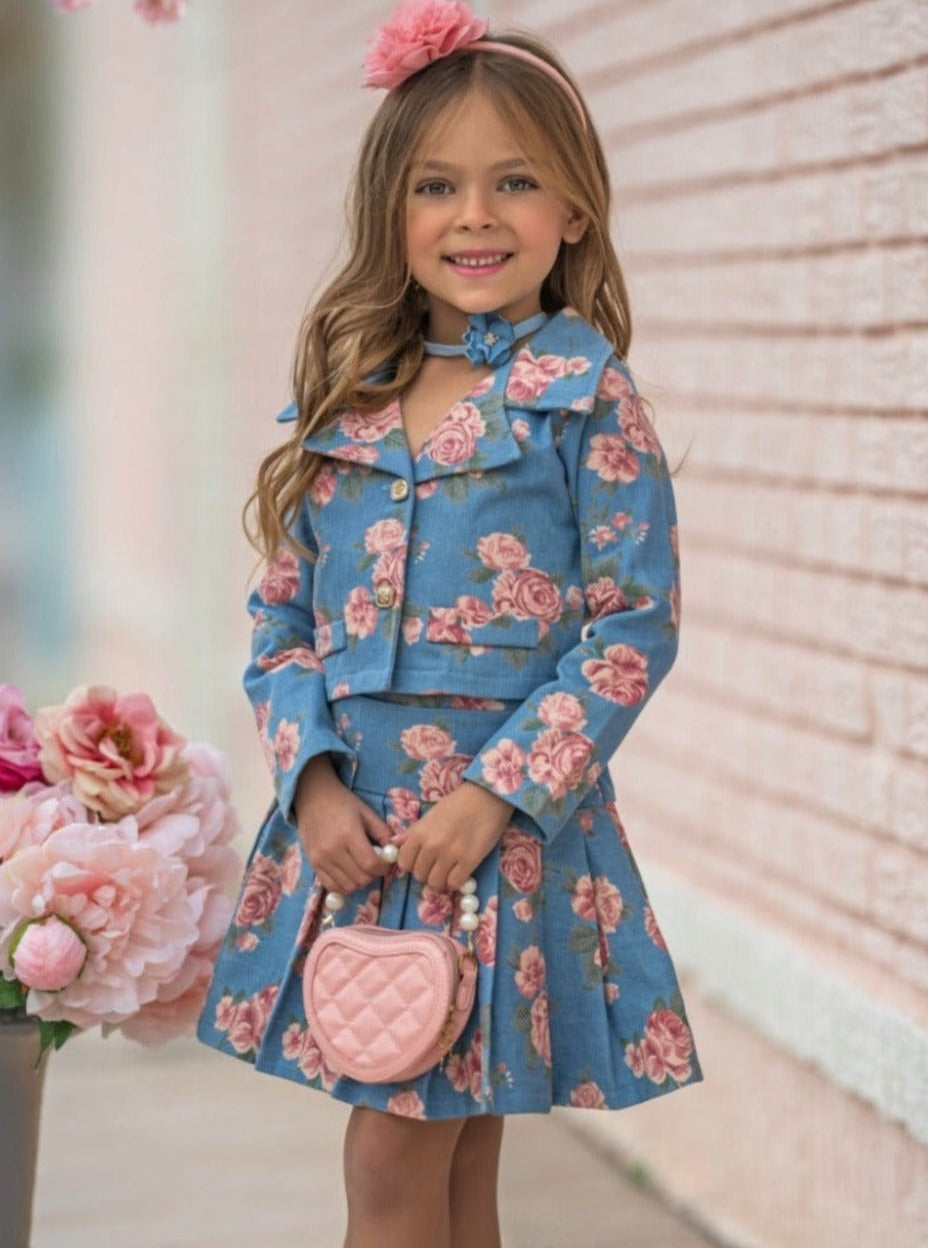 Mia Belle Girls Floral Blazer & Skirt Set | Girls Elevated Casual