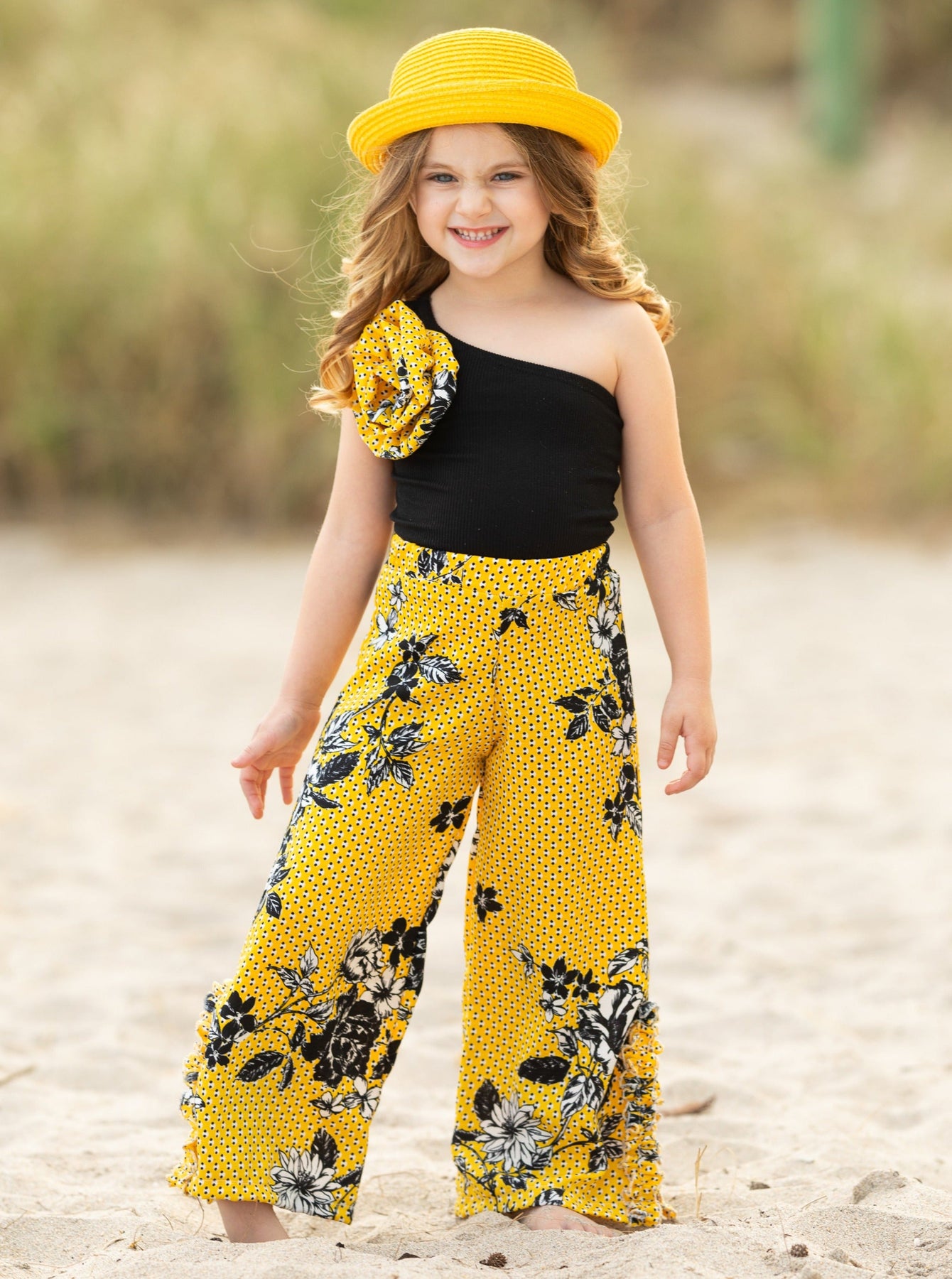 Mia Belle Girls One-Shoulder Palazzo Pants Set | Girls Spring Outfits