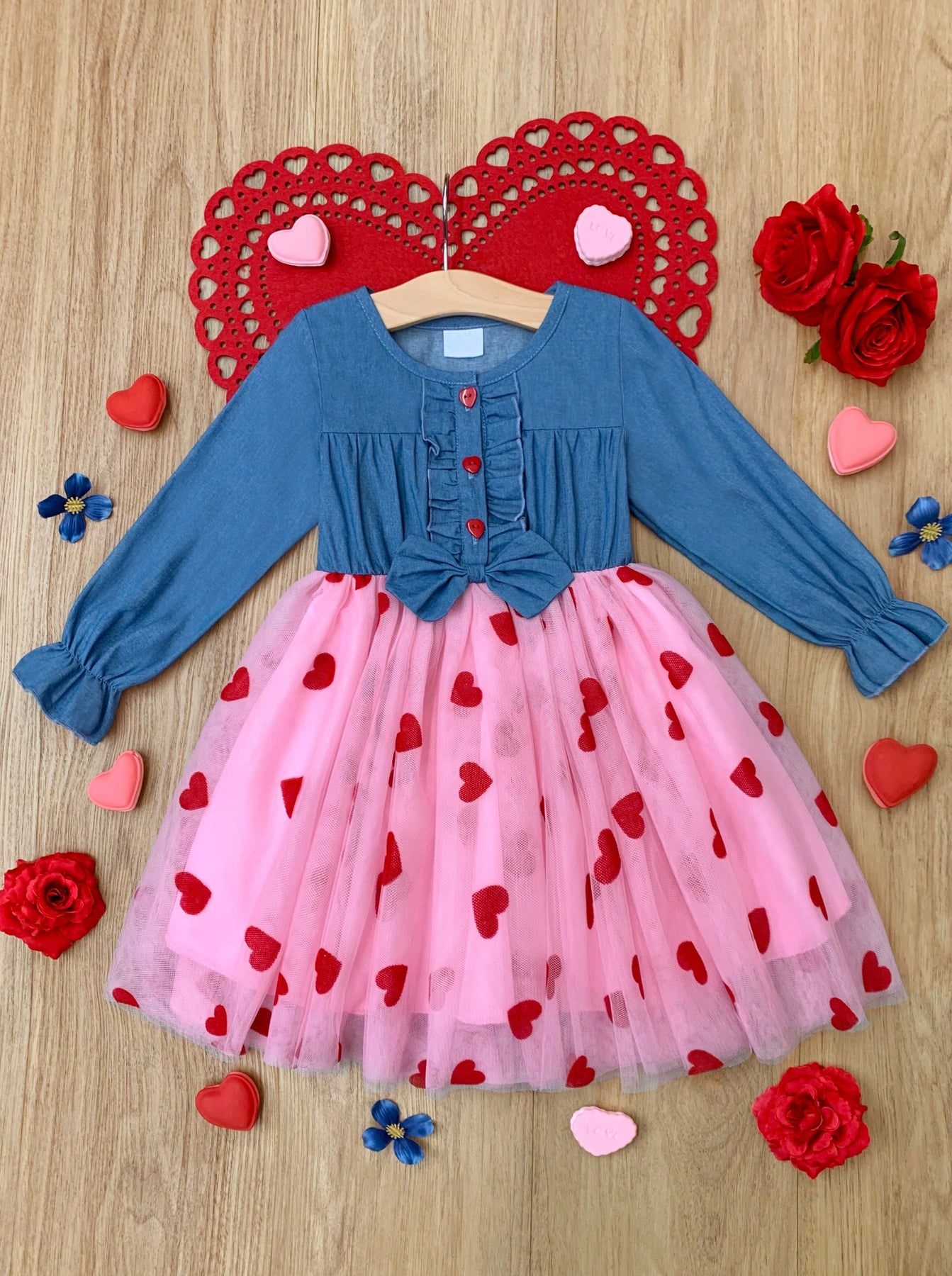 Mia Belle Girls Denim Tutu Dress |Valentine's Day Dresses