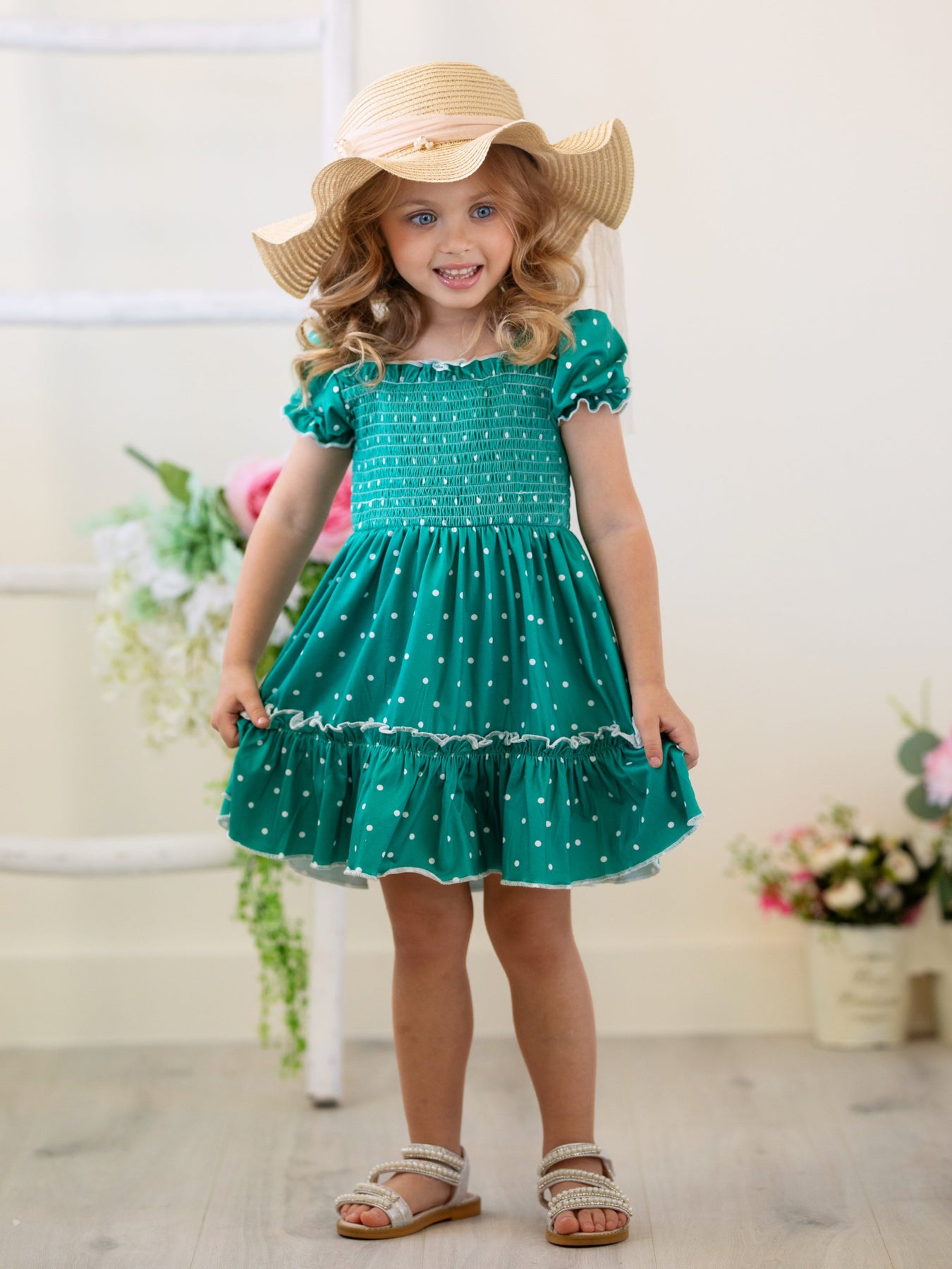 Mia Belle Girls | Polka Dot Smocked Dress | Girls Spring Dresses