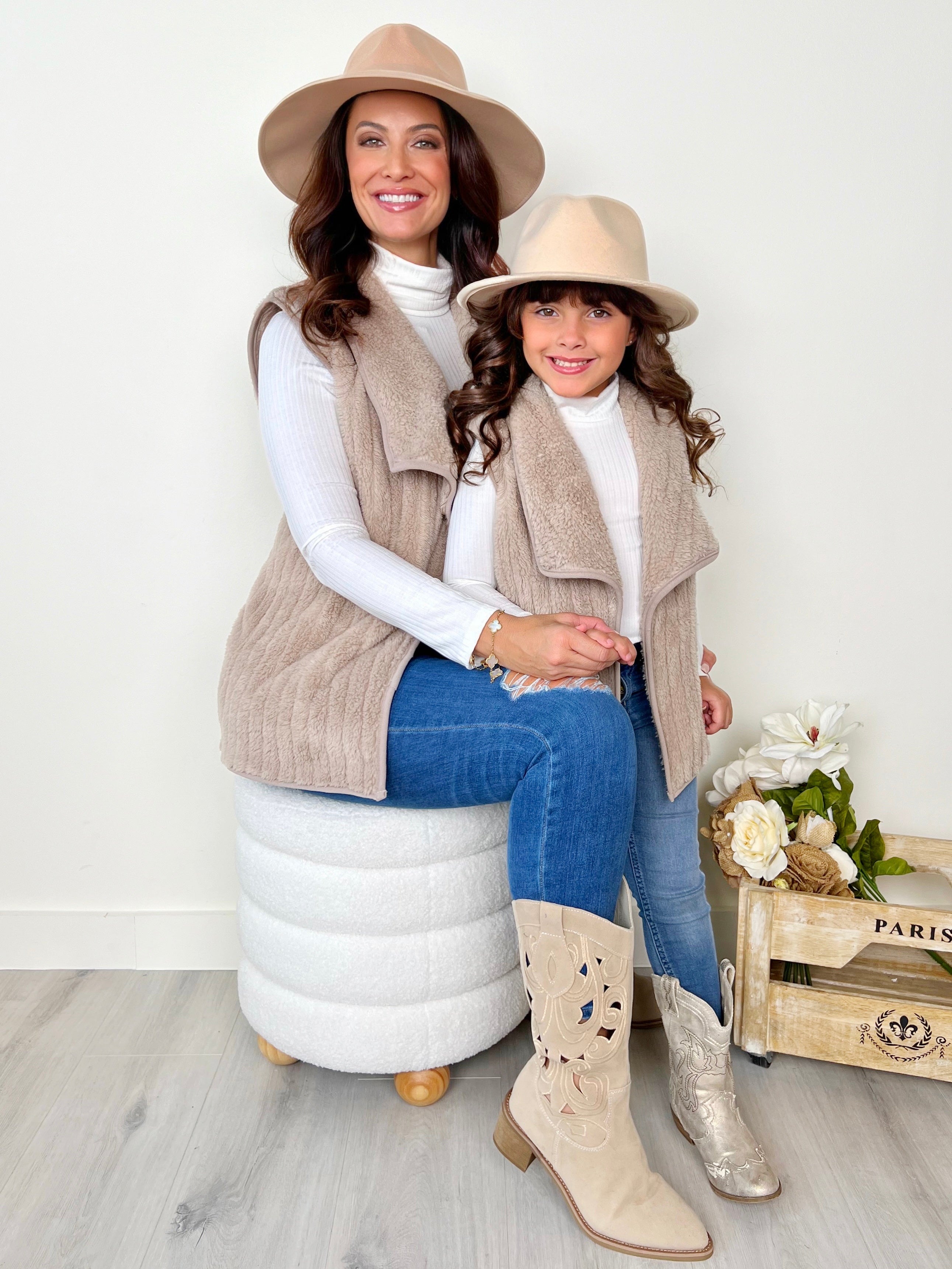 Mommy and Me Cream Cozy Faux Fur Vest – Mia Belle Girls