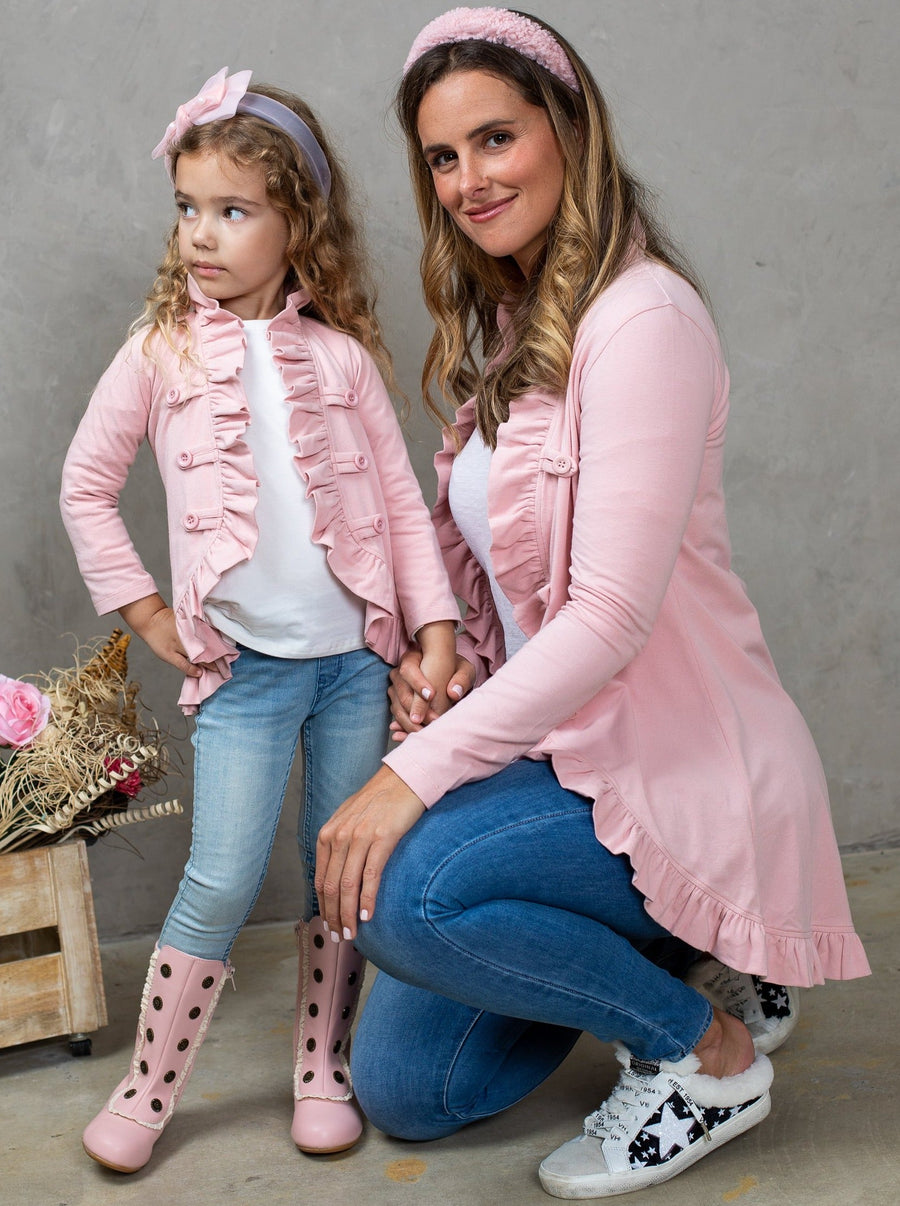 Mommy And Me Cardigans | Pink Ruffled Blazer Cardigan | Mia Belle Girls