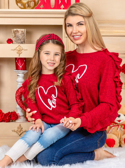 Mommy And Me Valentine's Day | Matching Love Heart Ruffle Sleeve Top ...